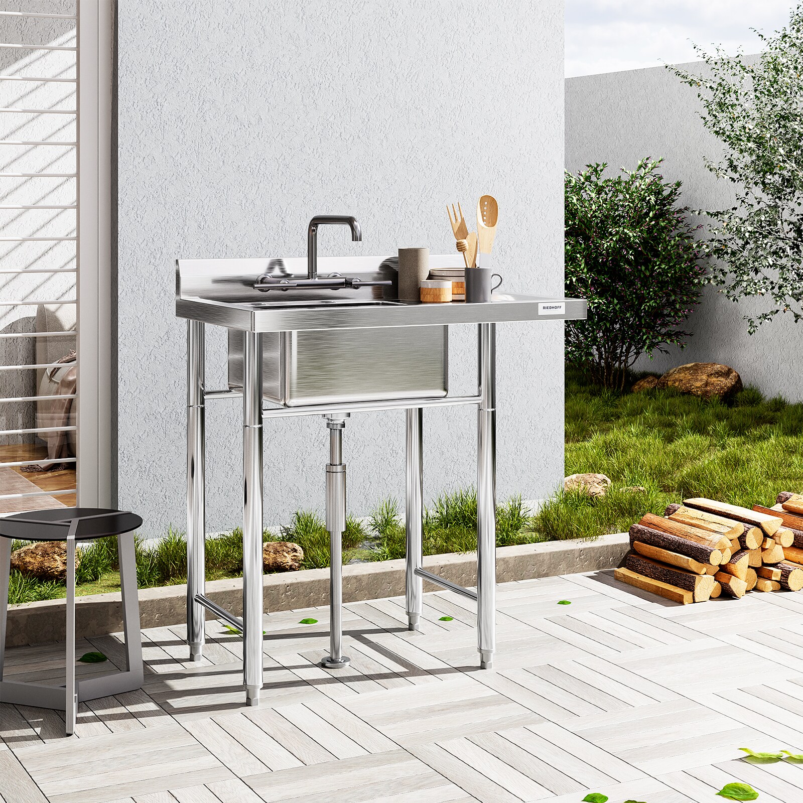 IdealHouse Freestanding Single Bowl Stainless Steel Utility Sink ...