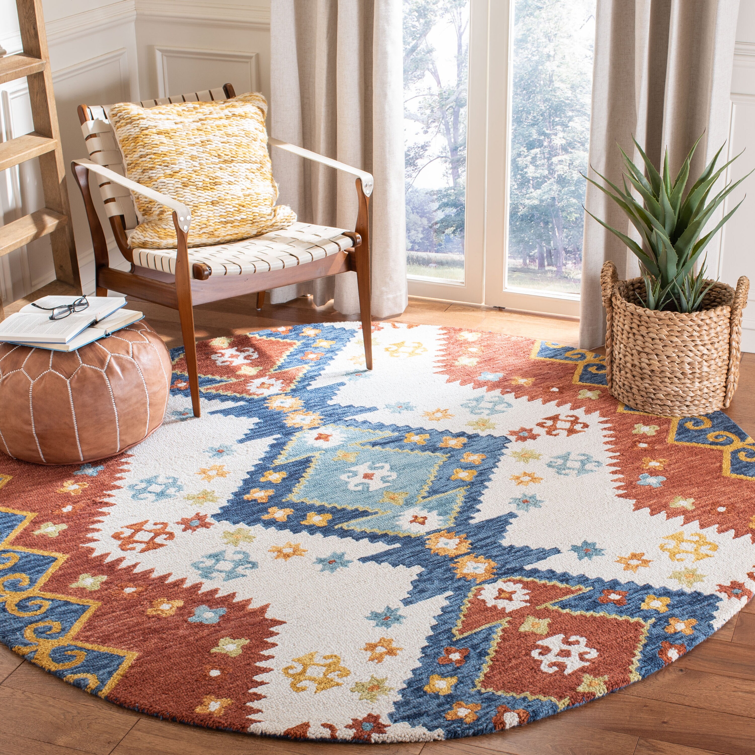 Safavieh Aspen 401 Ivory/Blue Bohemian 7ft x 7ft Round Rug in the Rugs ...
