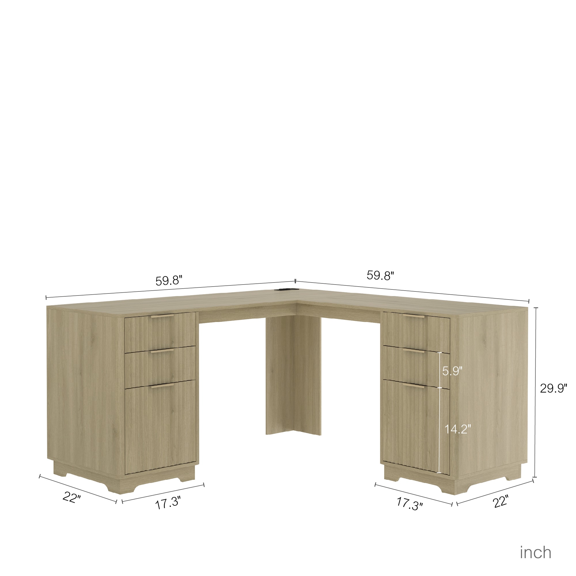 Wooakway 59 in Wood Corner Desk with Charging Station Modern L Shaped ...