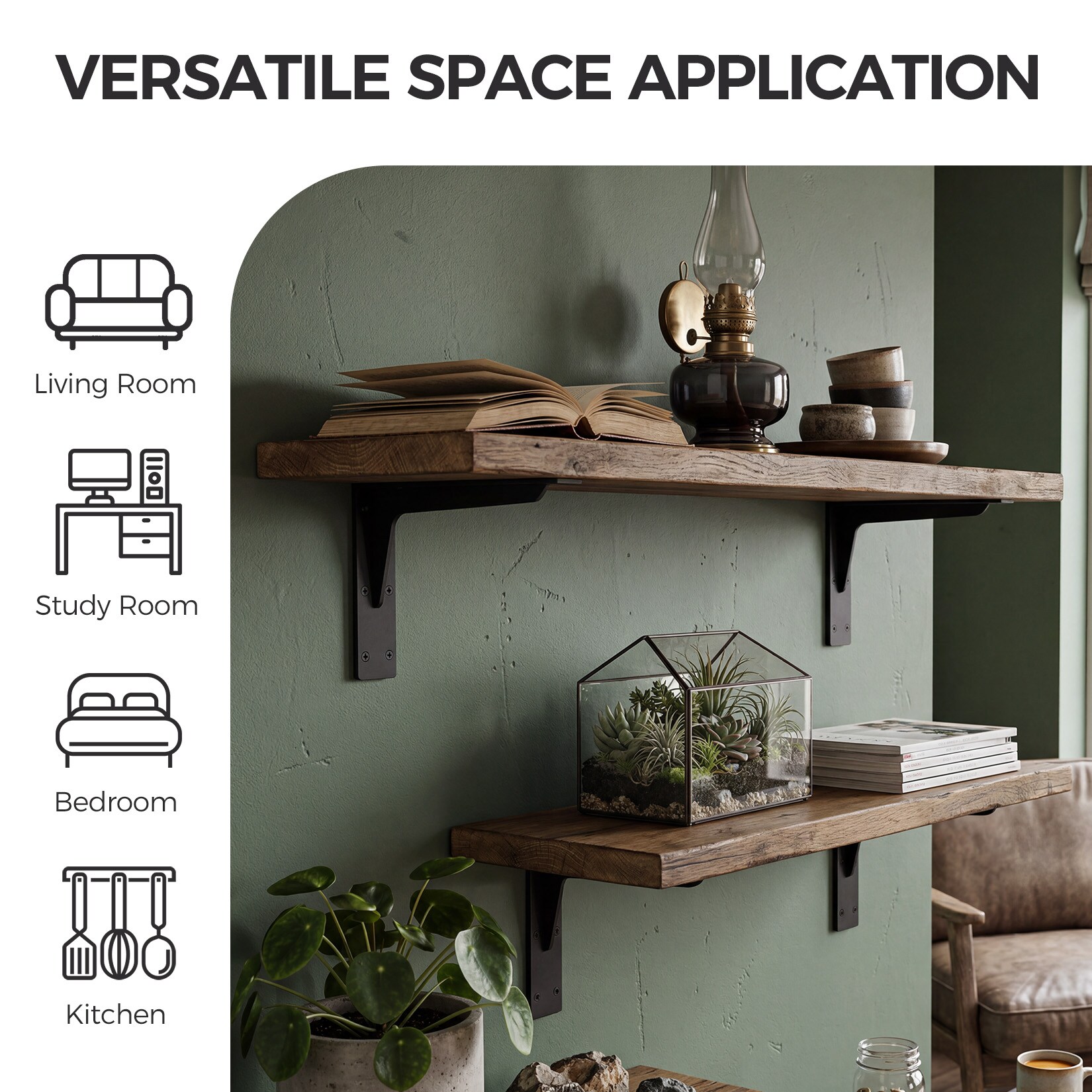 Garvee Shelf Brackets 19x7.7 Inch Heavy Duty L Brackets Black Floating ...