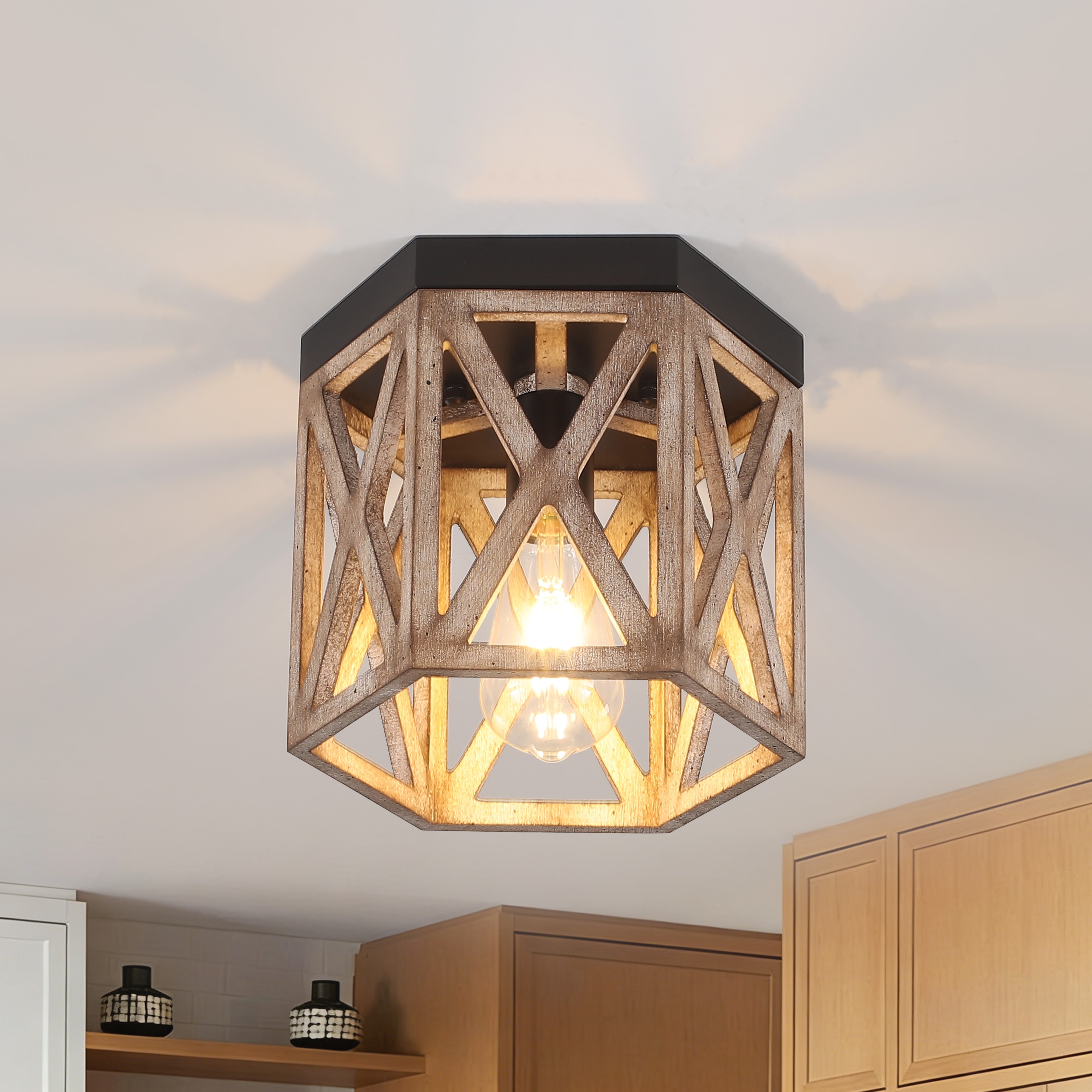 Kirahee 1-Light Farmhouse Hexagon Semi-Flush Mount Ceiling Light in the ...