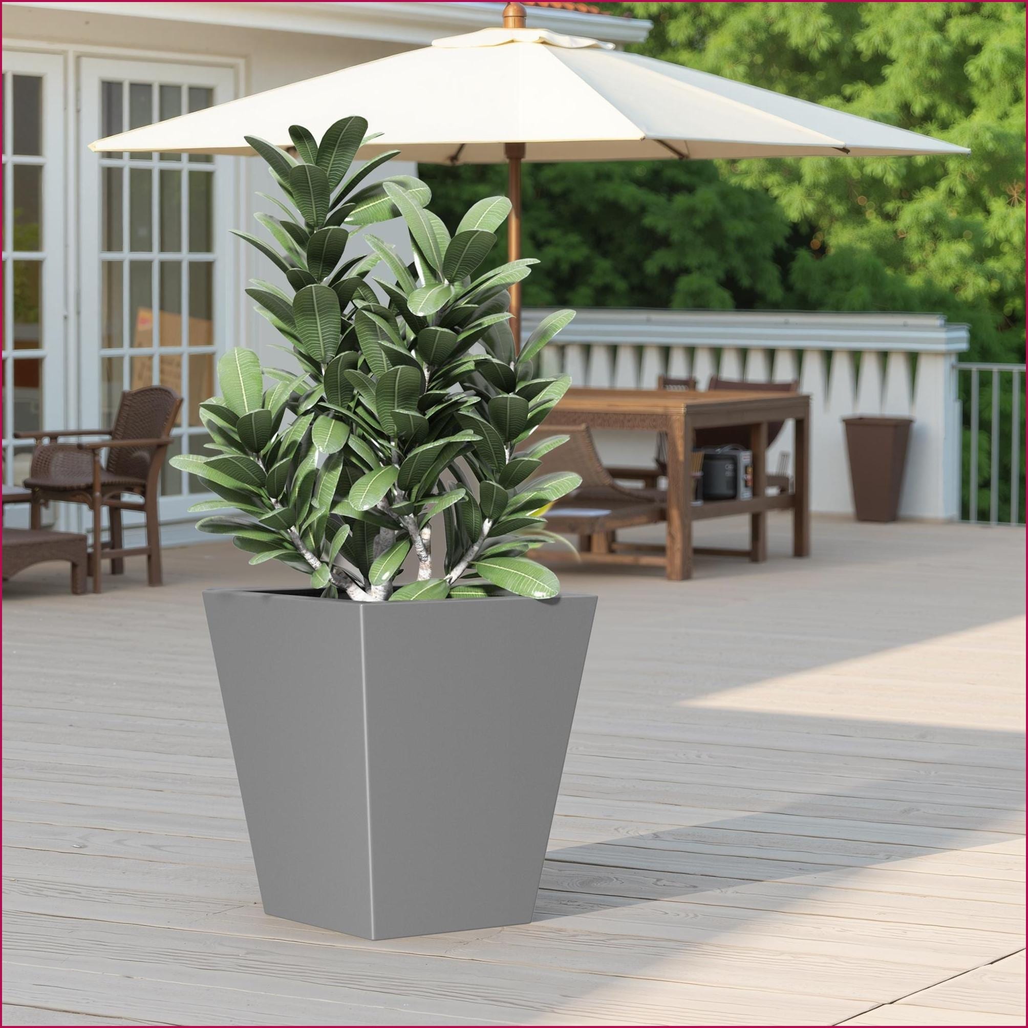 Watnature Planter 22 H Large Tapered Metal Slate Gray Finish Drainage ...