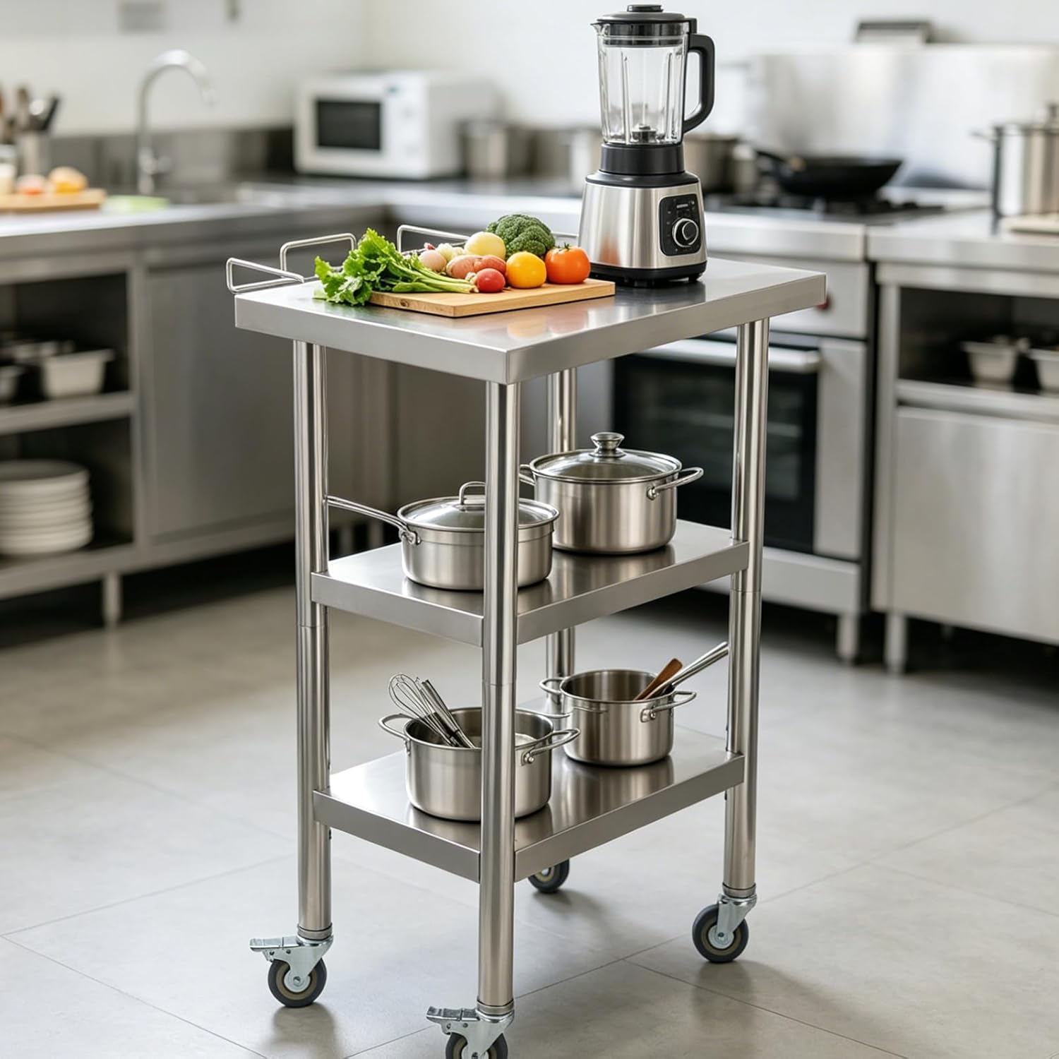 GarveeLife 24-in x 18-in x 35-in Stainless Steel Mobile Prep Table with ...