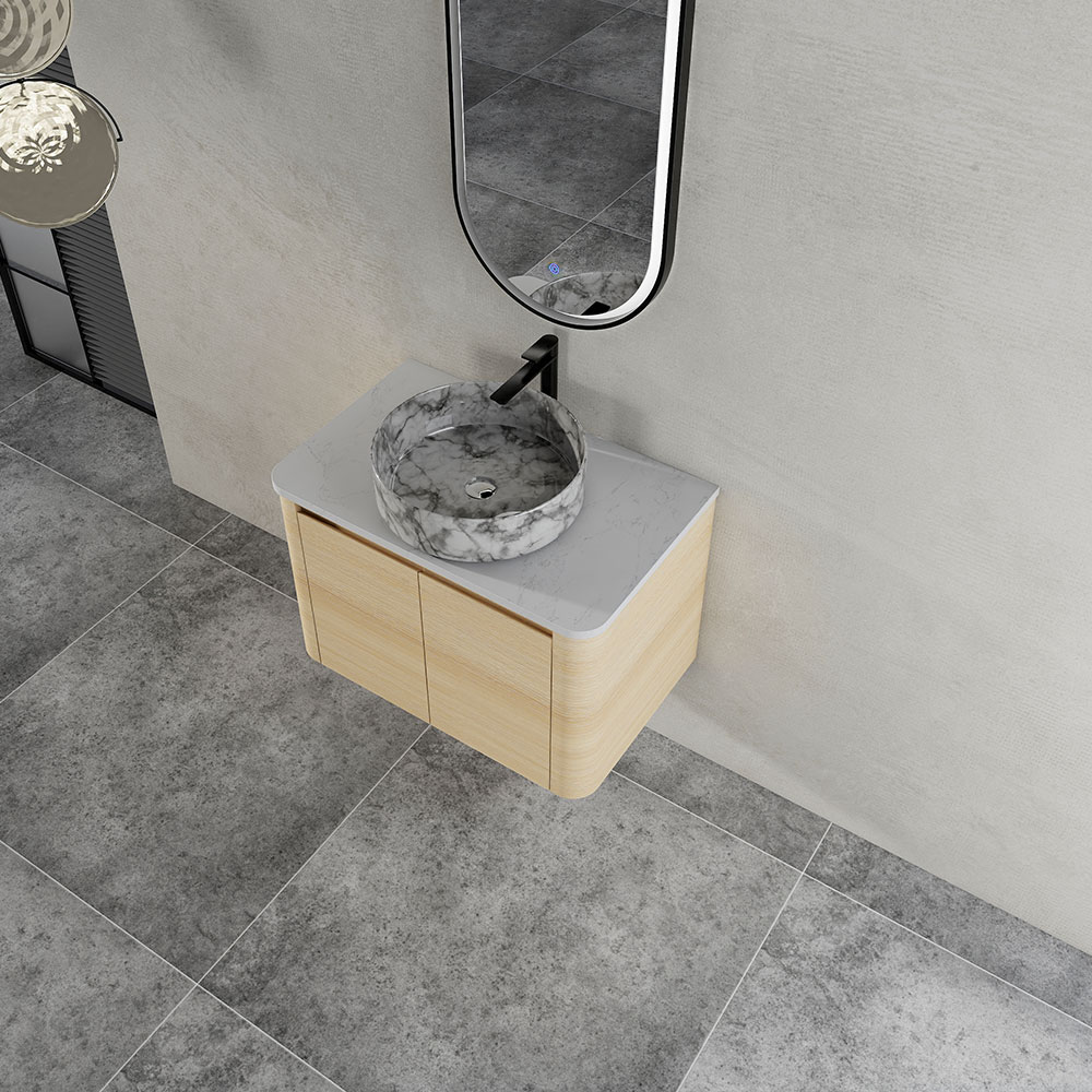 Afhocomp 30 in. Single Sink Wall-mount White Oak Bath Vanity with White ...