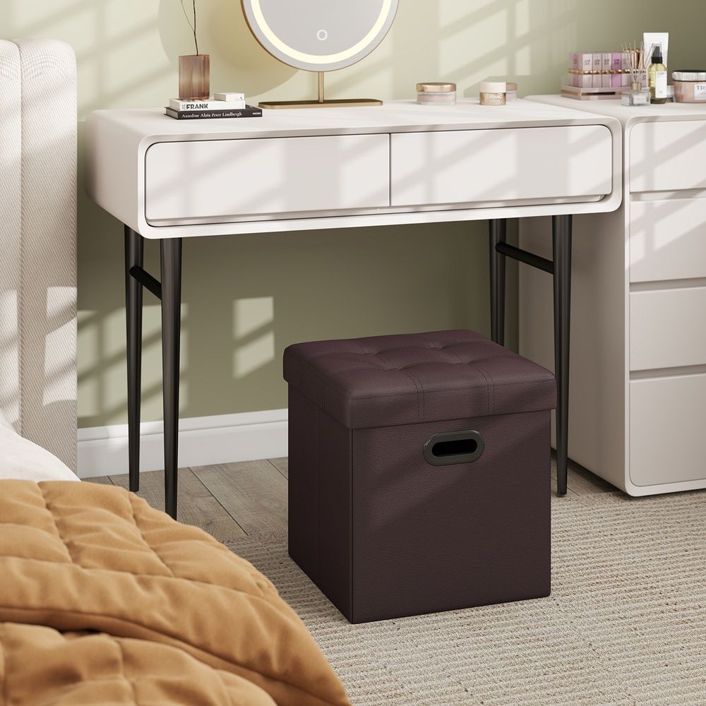 Slickblue Square Foldable Brown Ottoman with Storage Box for Living ...