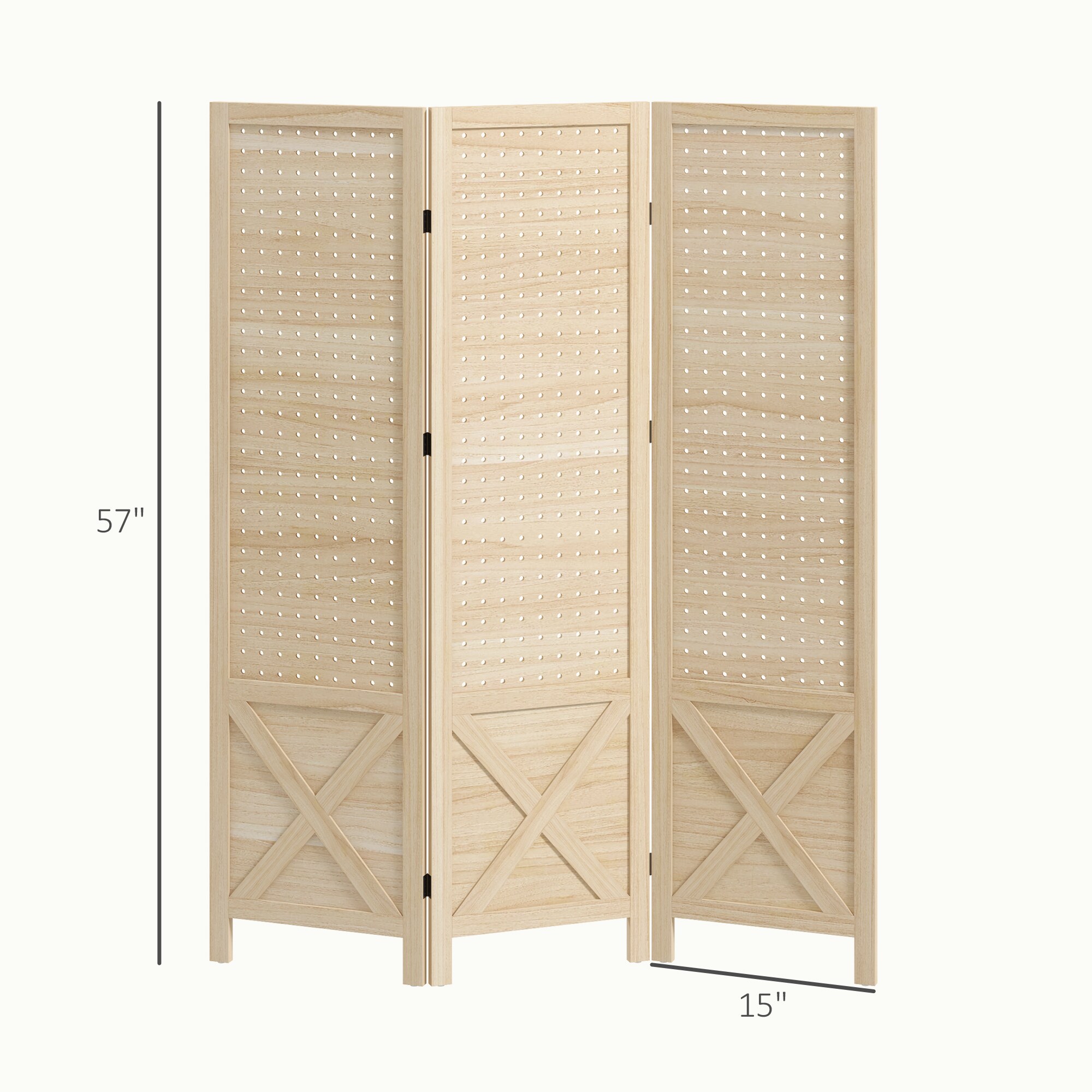 kleankin HOMCOM 3 Panel Pegboard Display Room Divider 4.7 Tall Wood ...