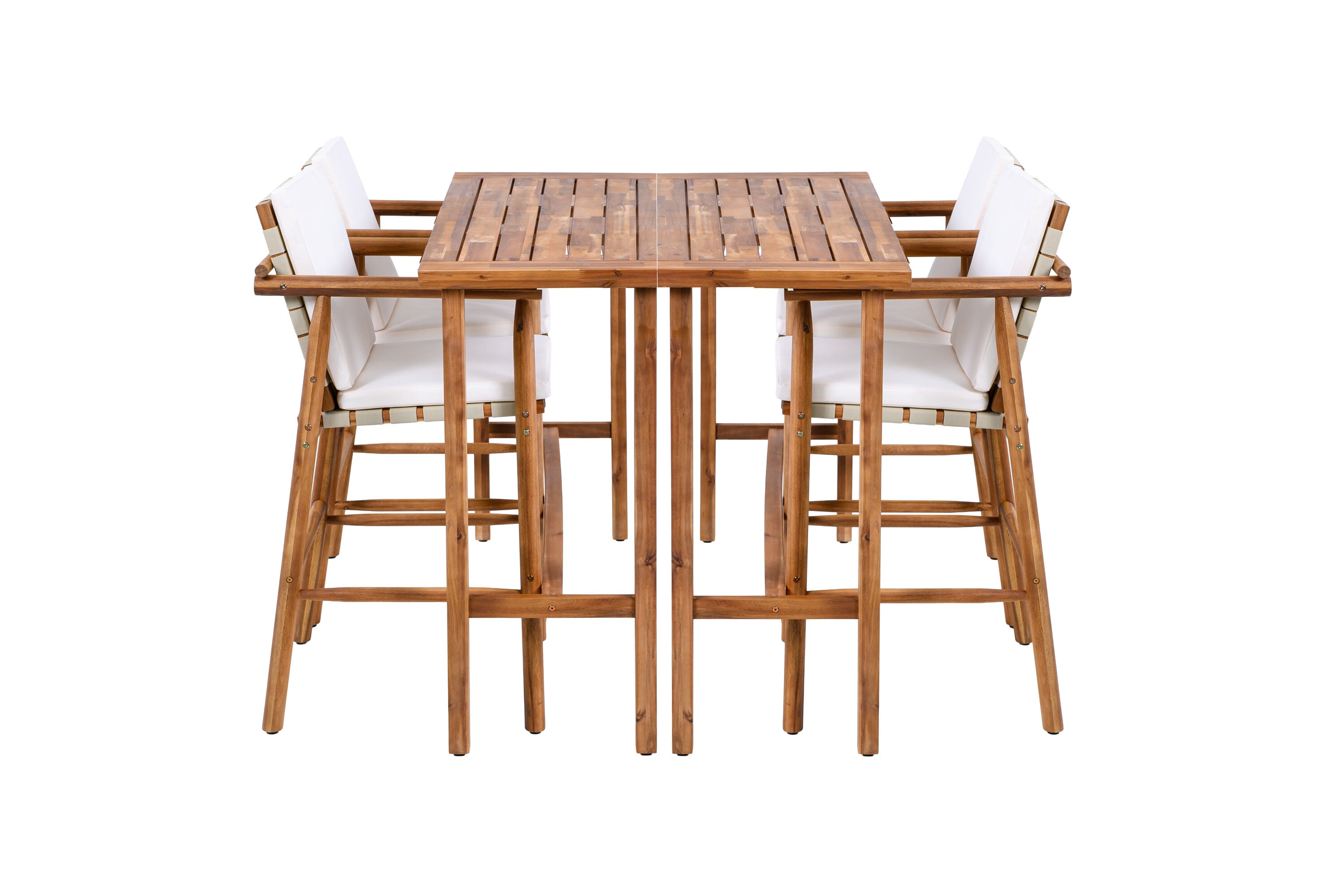 Mondawe 6-Piece Acacia Wood Outdoor Bar Set with Beige Cushions in the ...