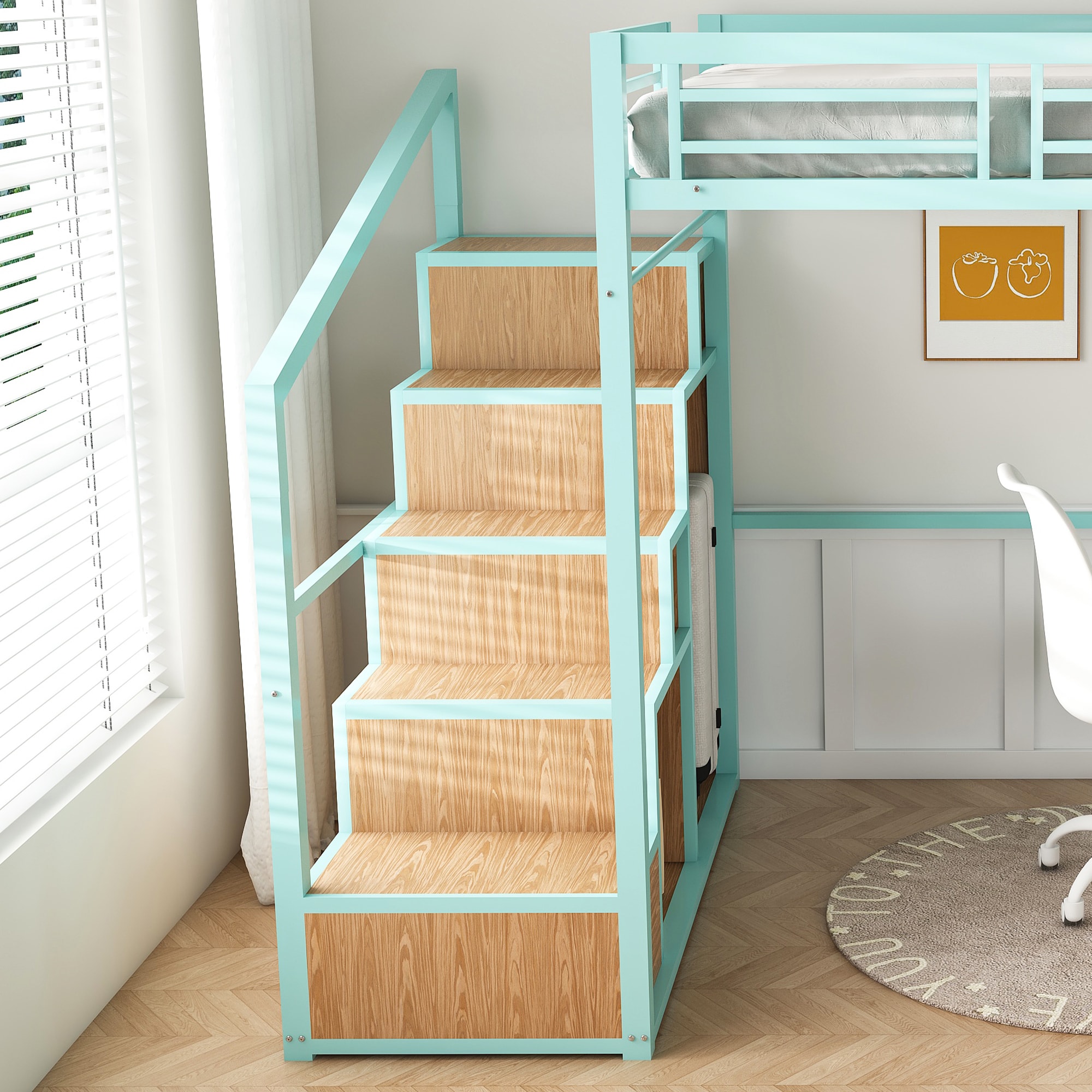 LOVMOR Full Loft Bed w/ Desk and Storage Heavy Metal Frame 4 Cabinets ...