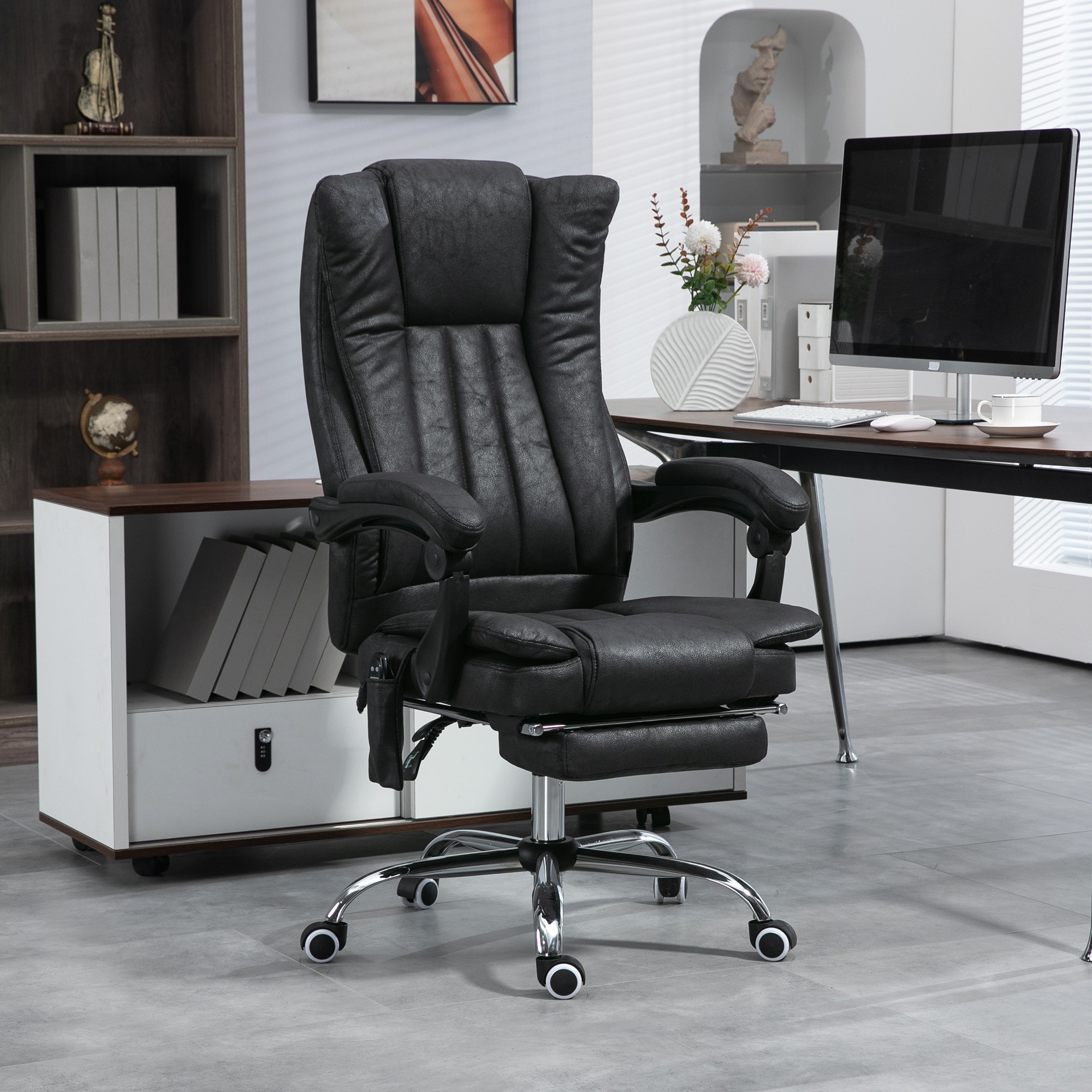 Dexmalle Black 6 Point Massage Microfiber Office Chair with Retractable ...