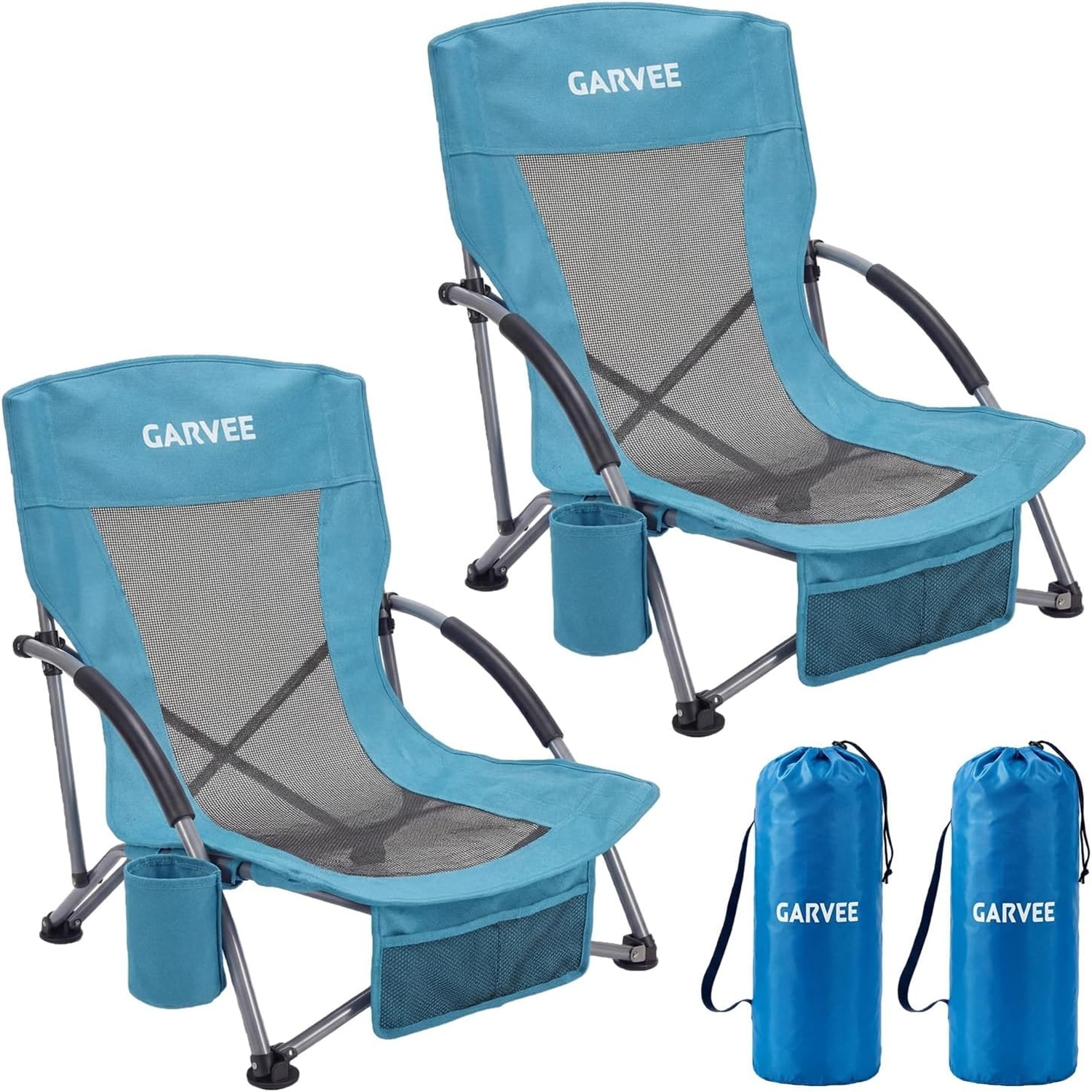 Garvee 2-Pack Low Beach Chair Folding Portable Beach Chairs for Adults ...