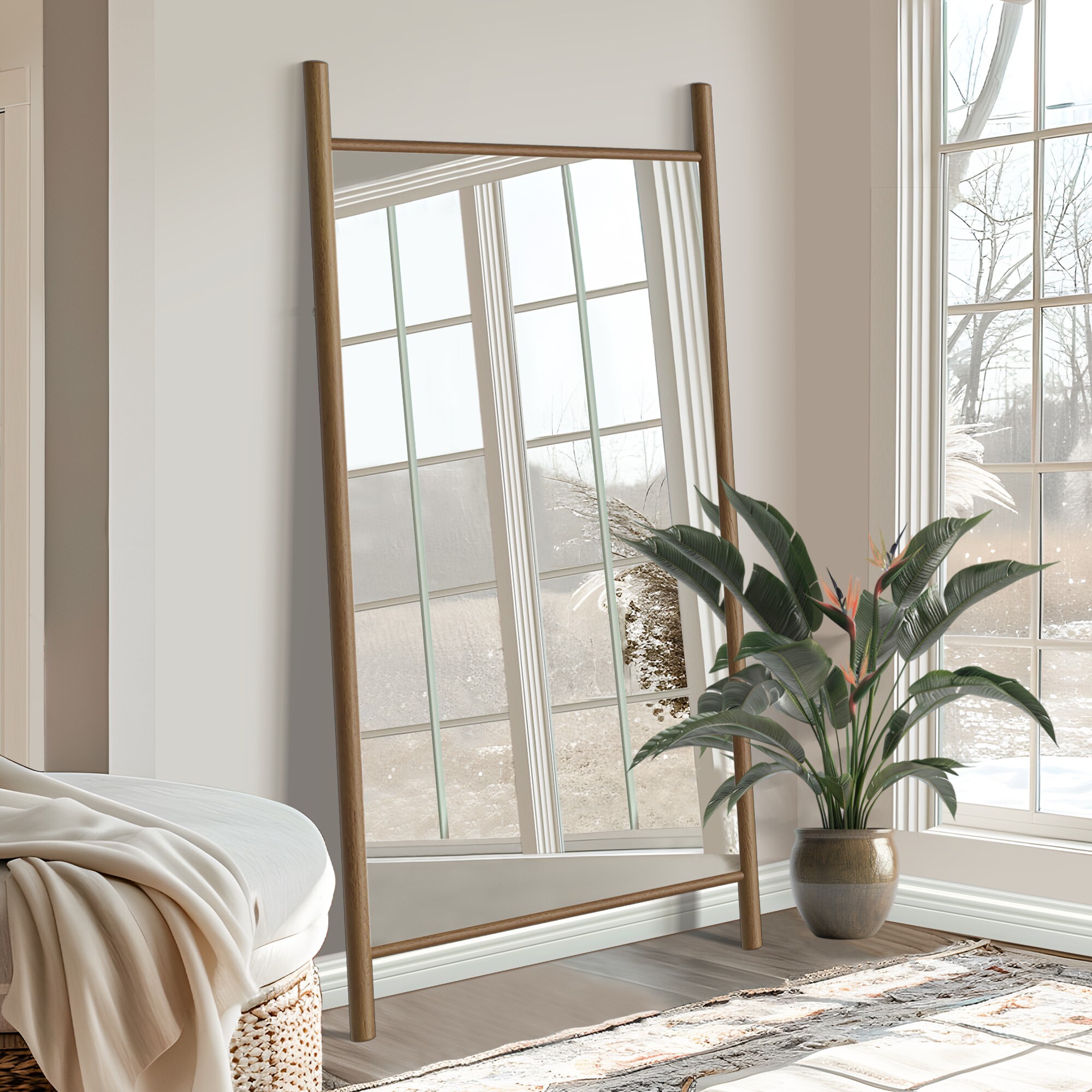 Misty Moon Brown Solid Wood Full Body Mirror Ladder Shaped Rectangle 71 ...