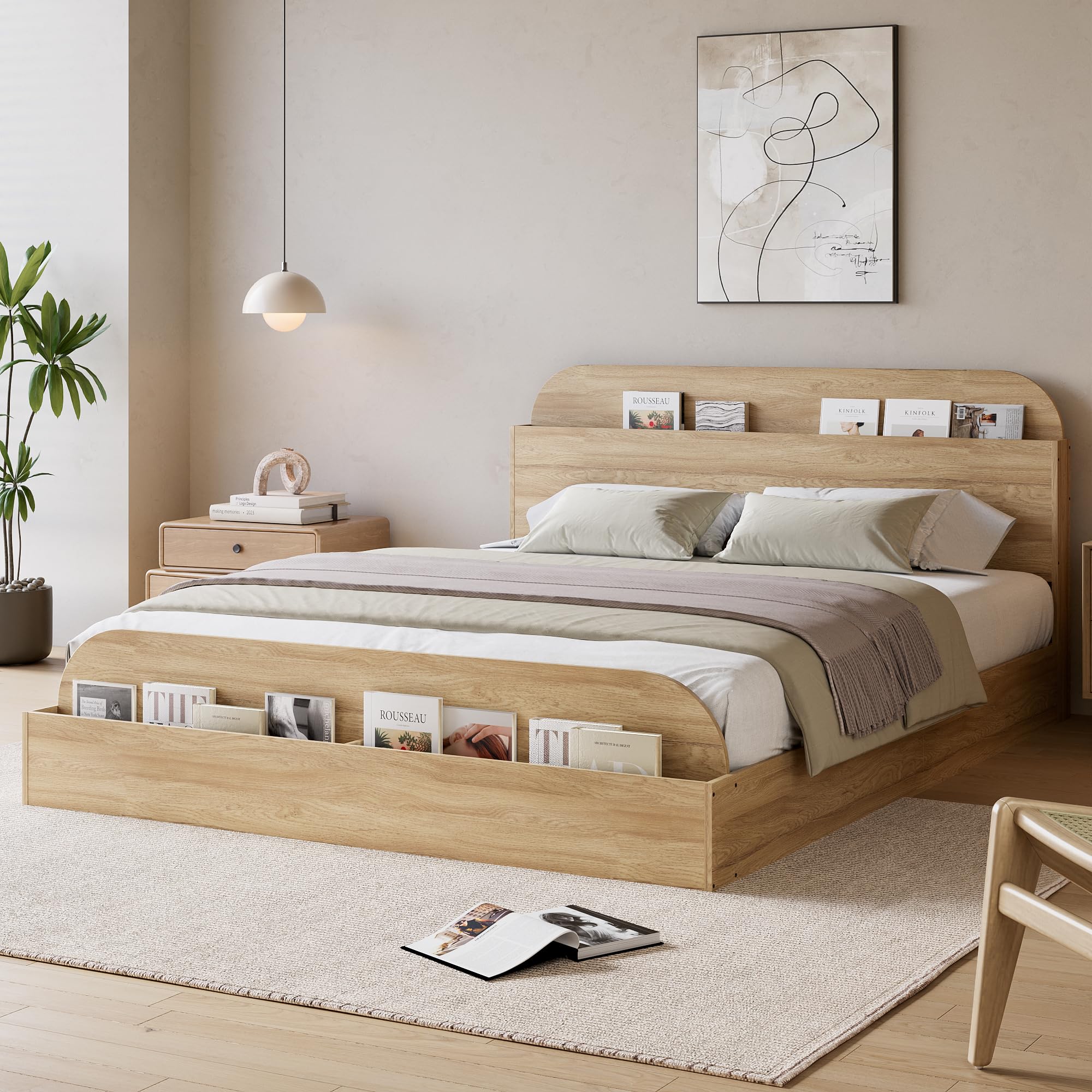 IdealHouse Golden Sandalwood Full Size Wood Platform Bed Storage ...