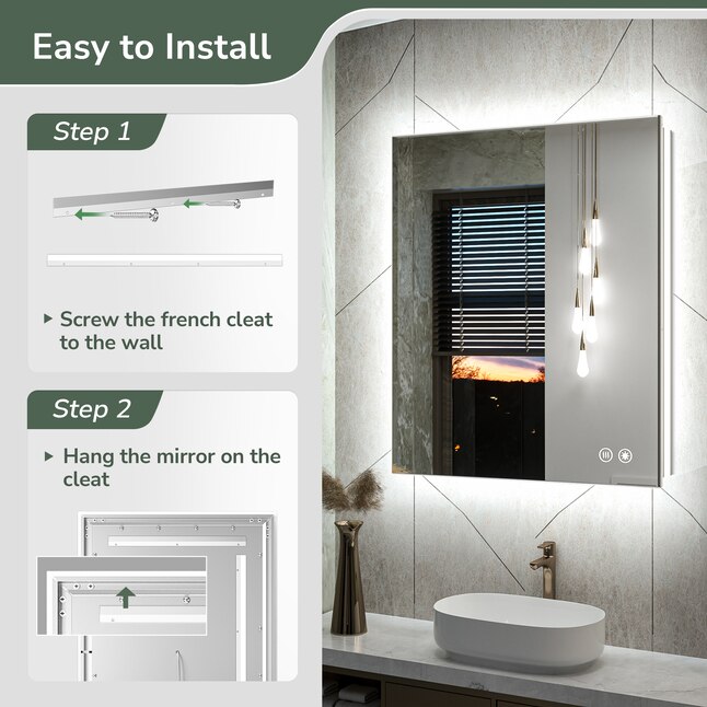 Keonjinn 72-Inches x 36-Inches Polished Frameless Rectangle Dimmable ... Keonjinn 72-Inches x 36-Inches Polished Frameless Rectangle Dimmable ...