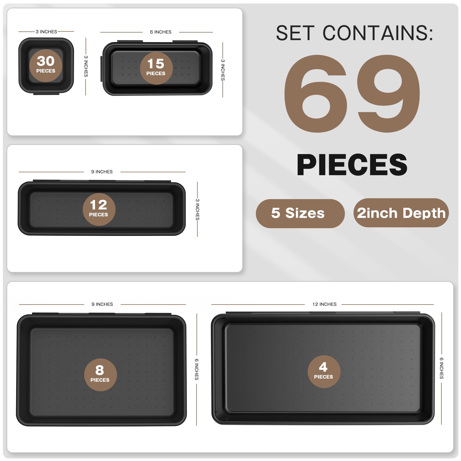 Aoibox 69 Piece Tool Box Organizer Tray Set Interlocking Drawer ...