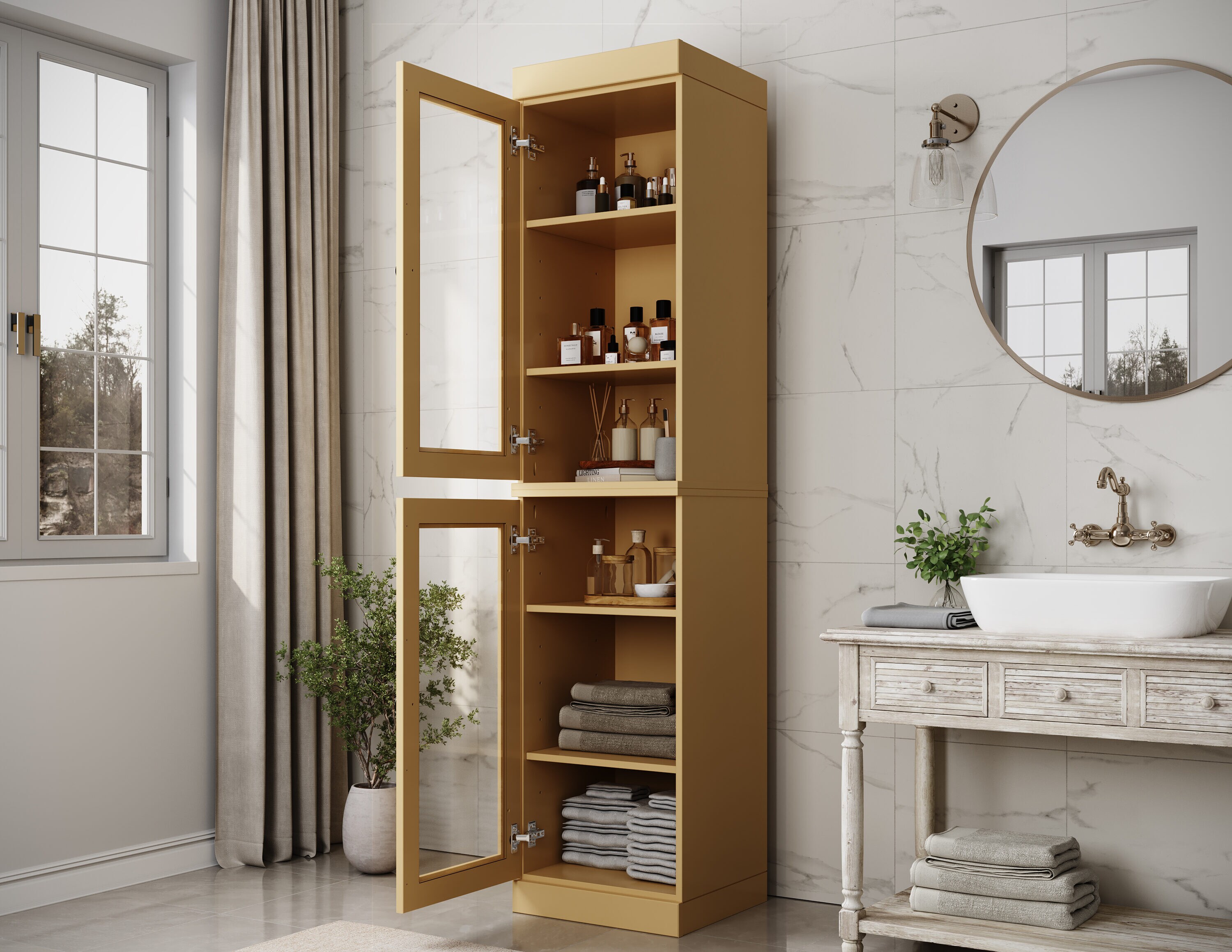 Palace Imports Solid Wood Tall Modular Narrow Clear Glass Bathroom ...
