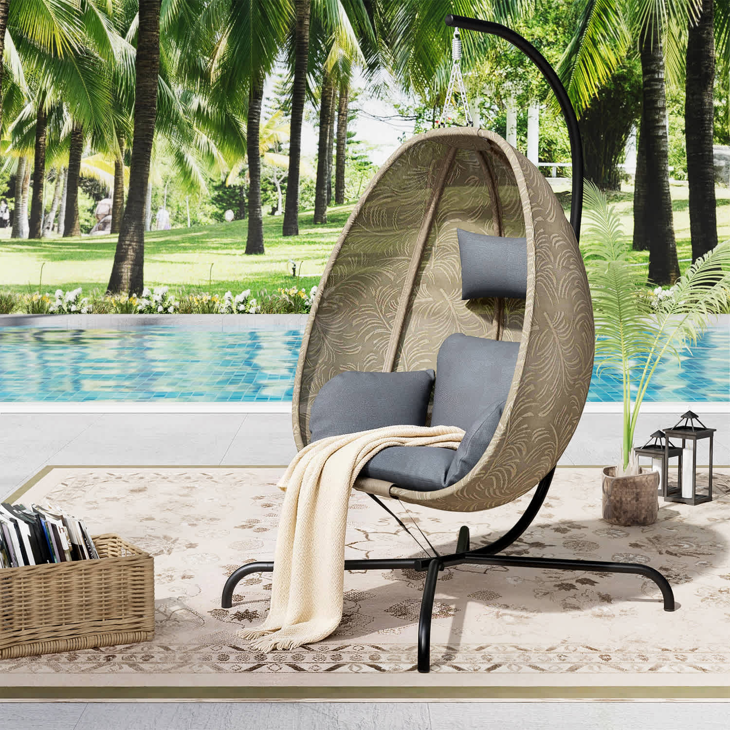 Haxvin Foldable Hanging Swing Egg Chair with Stand Breathable PVC ...