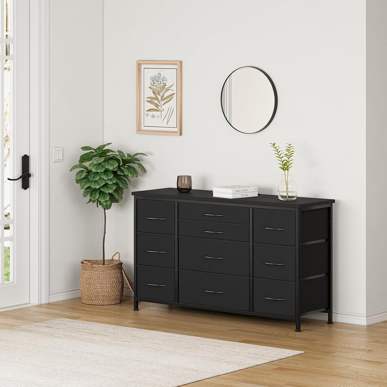 Der Rose Fabric Dresser with 10 Drawers 55 TV Stand with Power Outlet ...