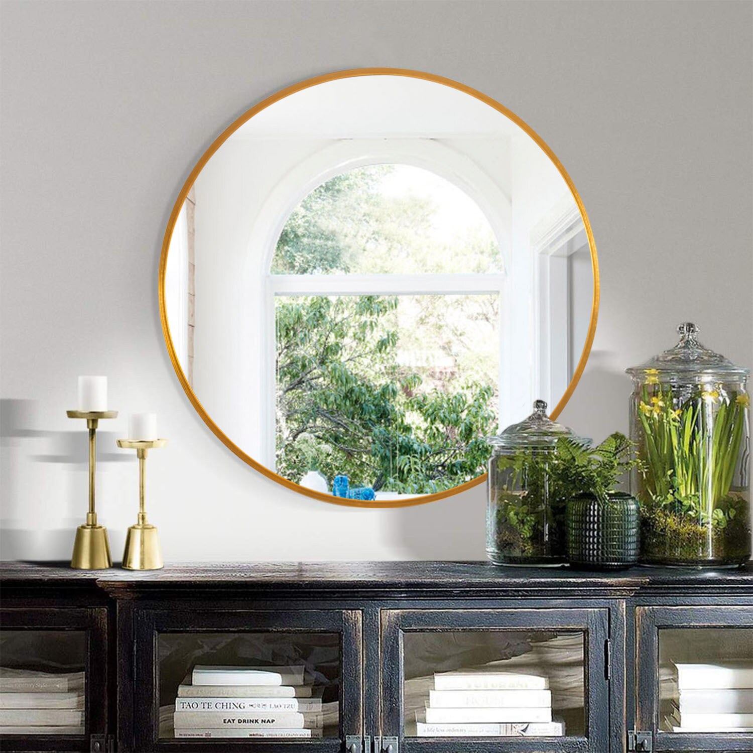 20-in W x 20-in H Round Gold Framed Wall Mirror LS-24012404 at Lowes.com