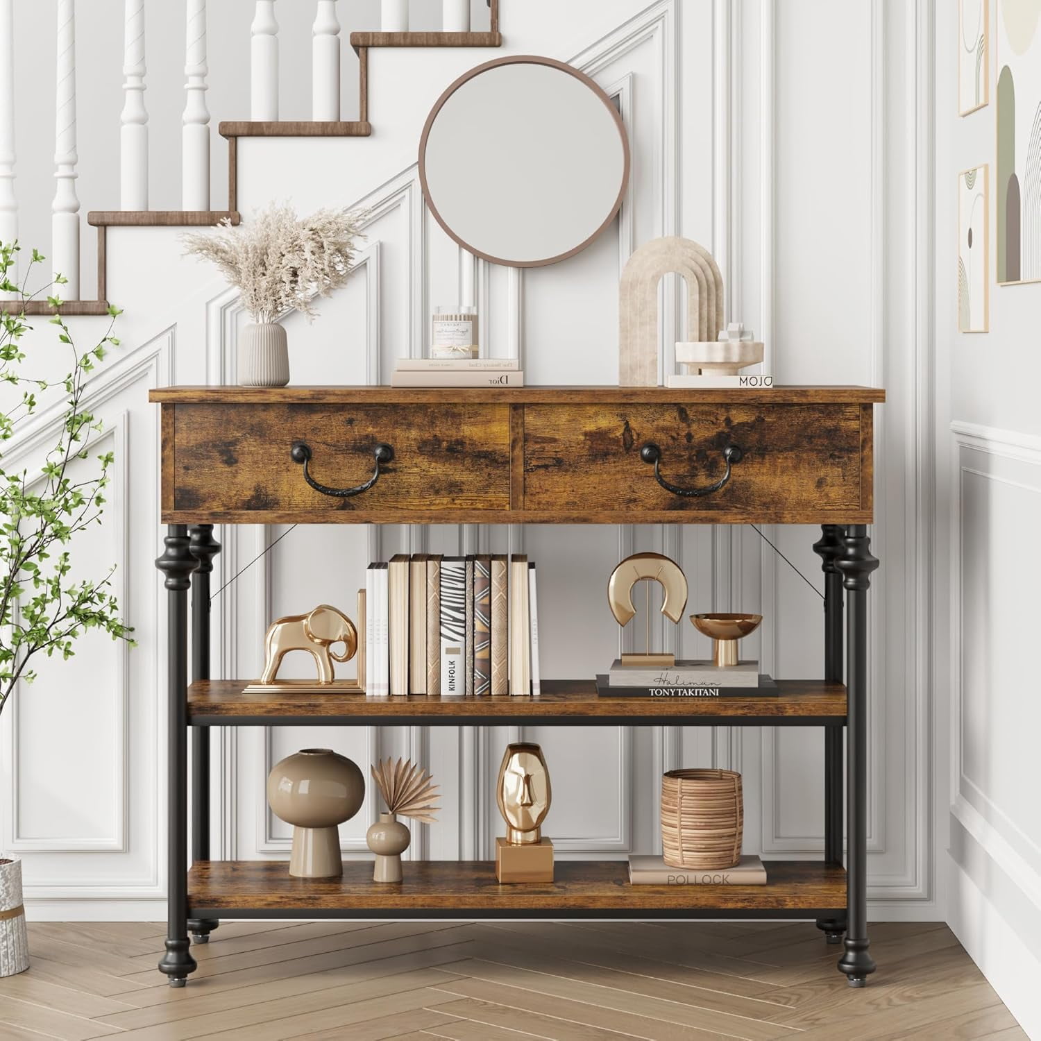 IdealHouse 39.4 Inch Narrow Console Table With 2 Drawers- Small ...