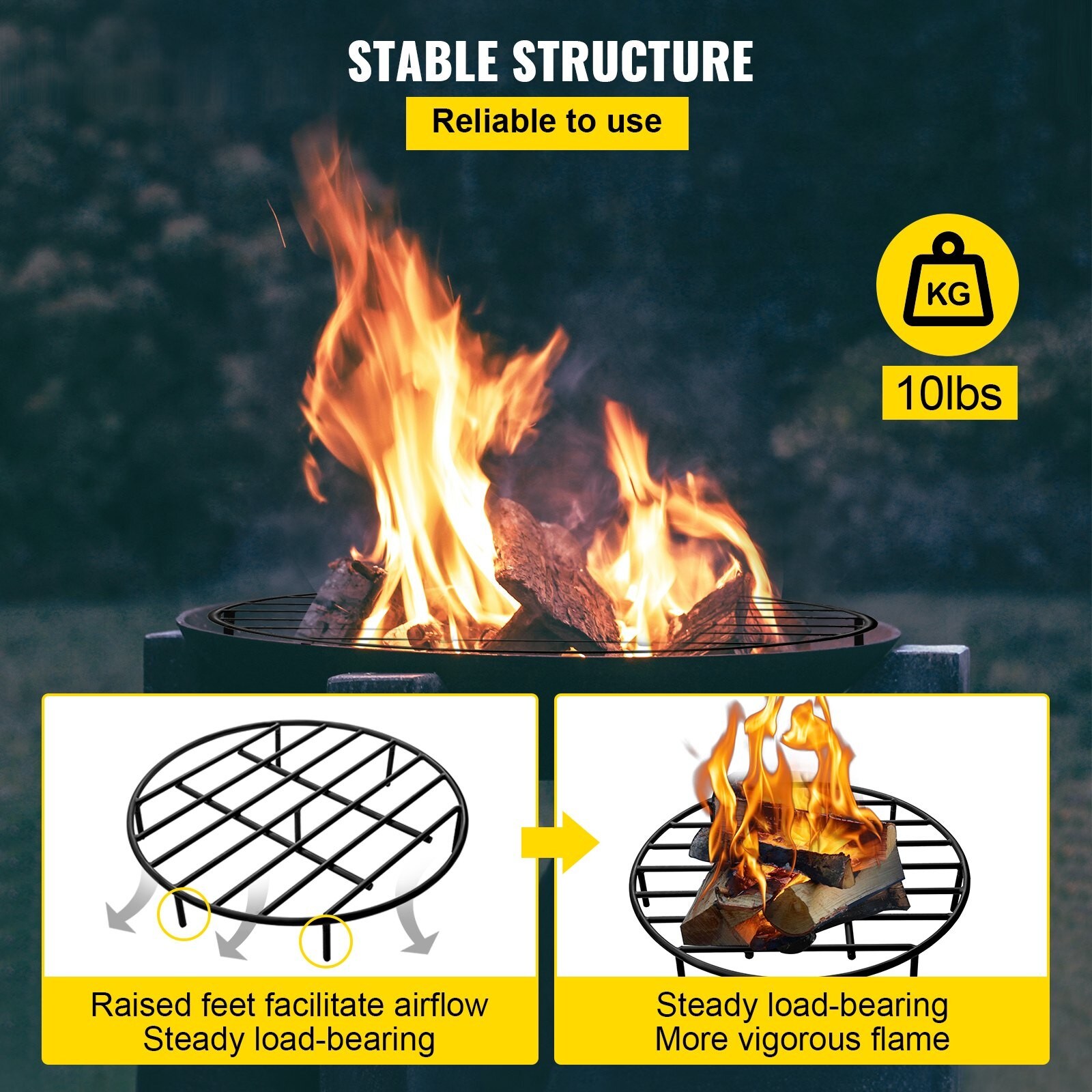 GIVIMO Fire Pit Grate 24-in Heavy Duty Iron Round Firewood Grate with ...