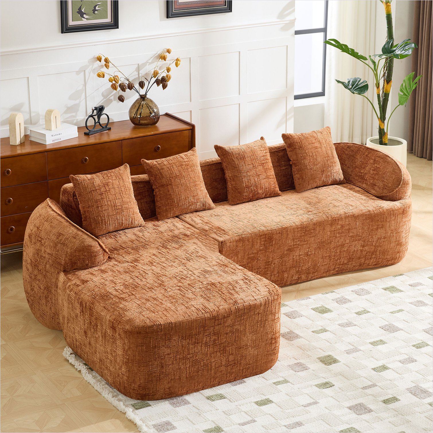 Naturefalls Chenille Upholstered L-Shaped Sectional Sofa for Living ...