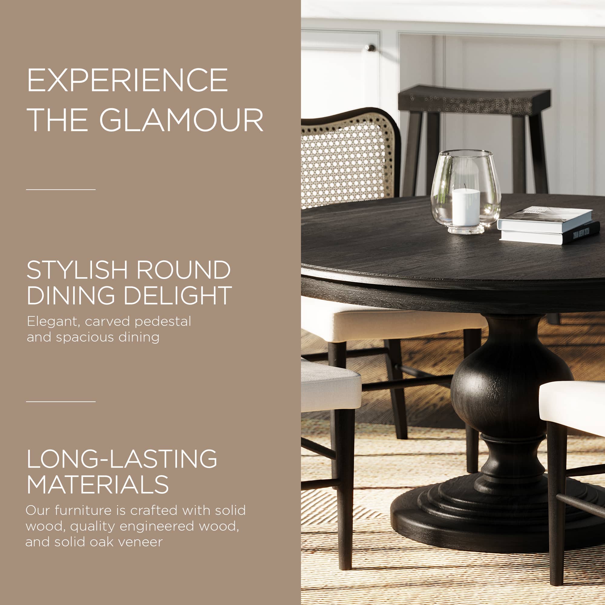 Maven Lane Zola Traditional Round Wooden Dining Table in Antiqued Black ...