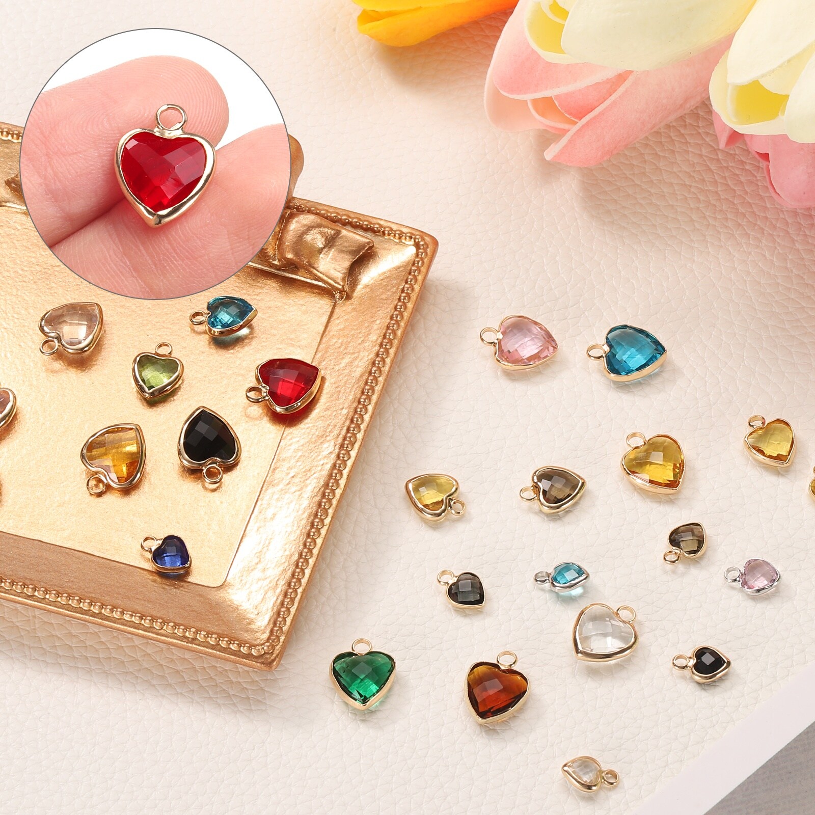 Unique Bargains 10pcs Crystal Gold Plated Heart Charm Metal Charm ...