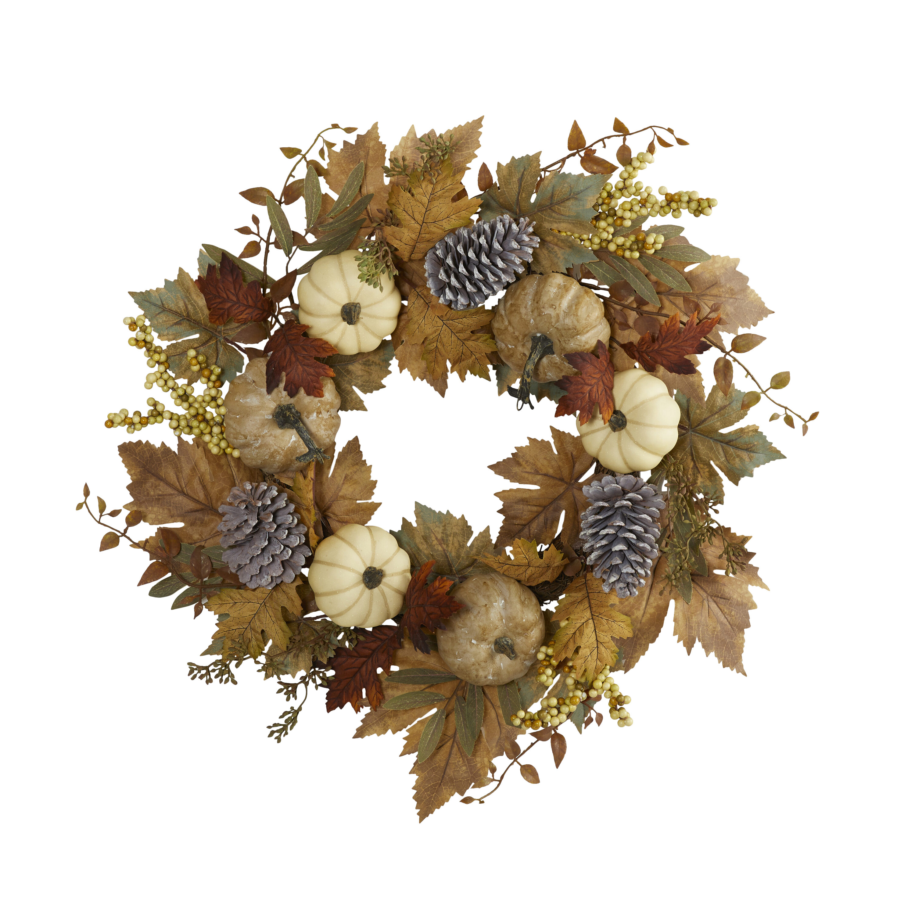 Nearly Natural 24-in Fall Pumpkins - Pine Cones and Berries Artificial ...