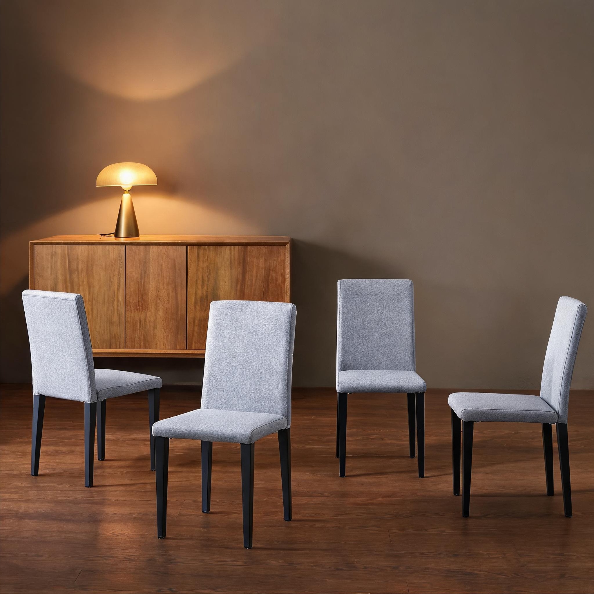 Naturefalls Set of 4 Slate Gray Linen-Cotton Dining Chairs with Metal ...