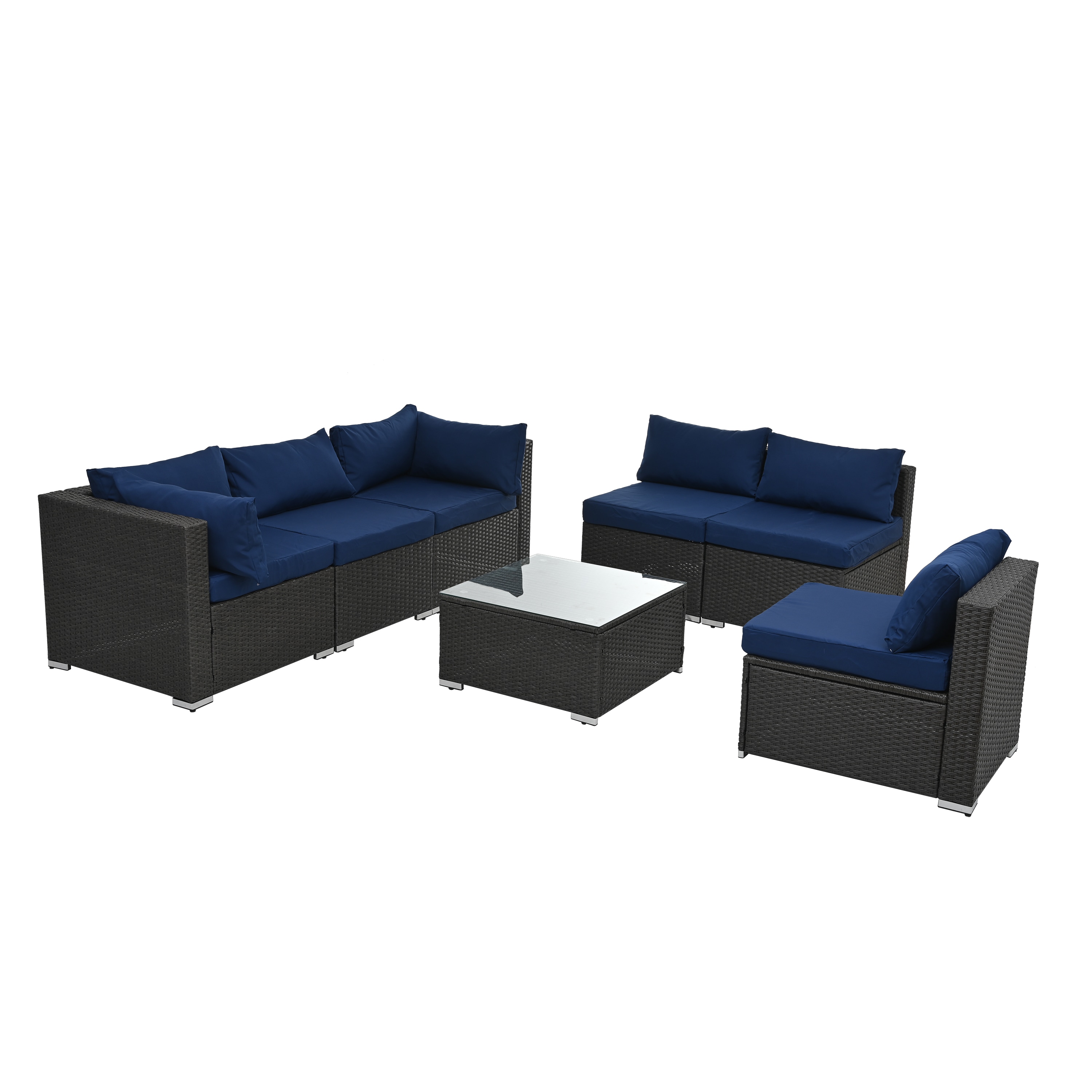 Mondawe 7-Piece Rattan Patio Conversation Set with Blue Cushions OR ...
