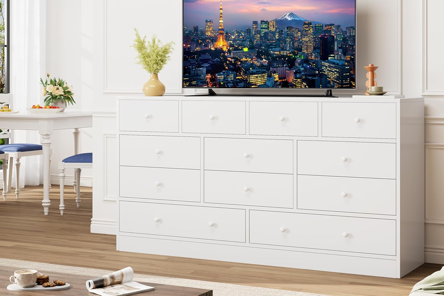 Qeetex 12 Drawer Dresser for Bedroom - 61 Inch Wood Dresser with Power ...