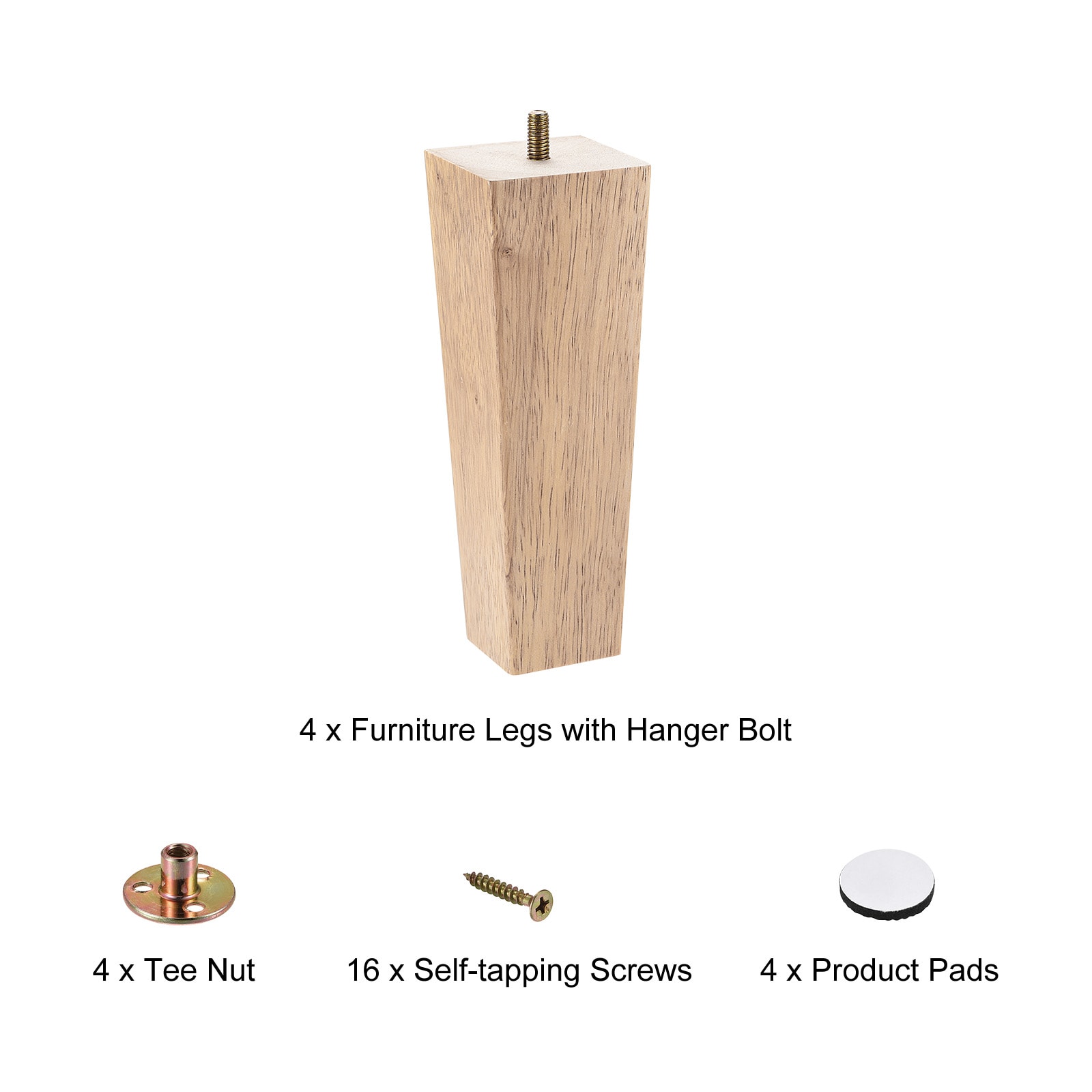 Unique Bargains Furniture Legs 7 Inch 180mm Set of 4 Square Solid Wood ...