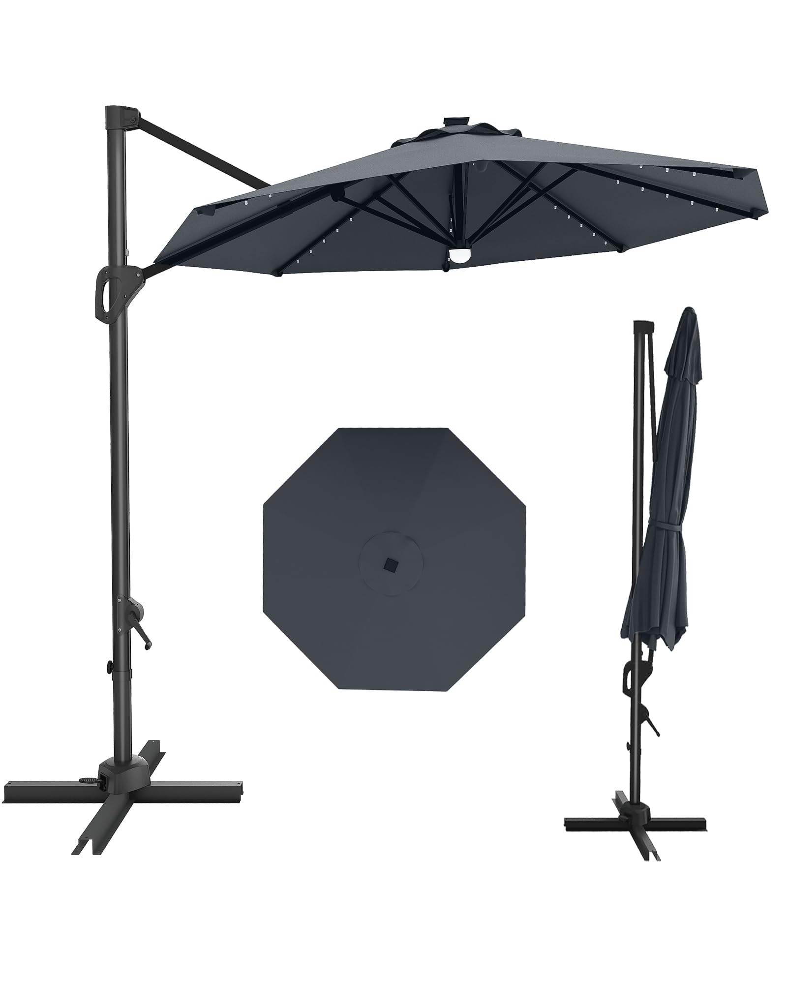 GarveeLife 10FT Heavy Duty Cantilever Solar Patio Umbrella with LED ...