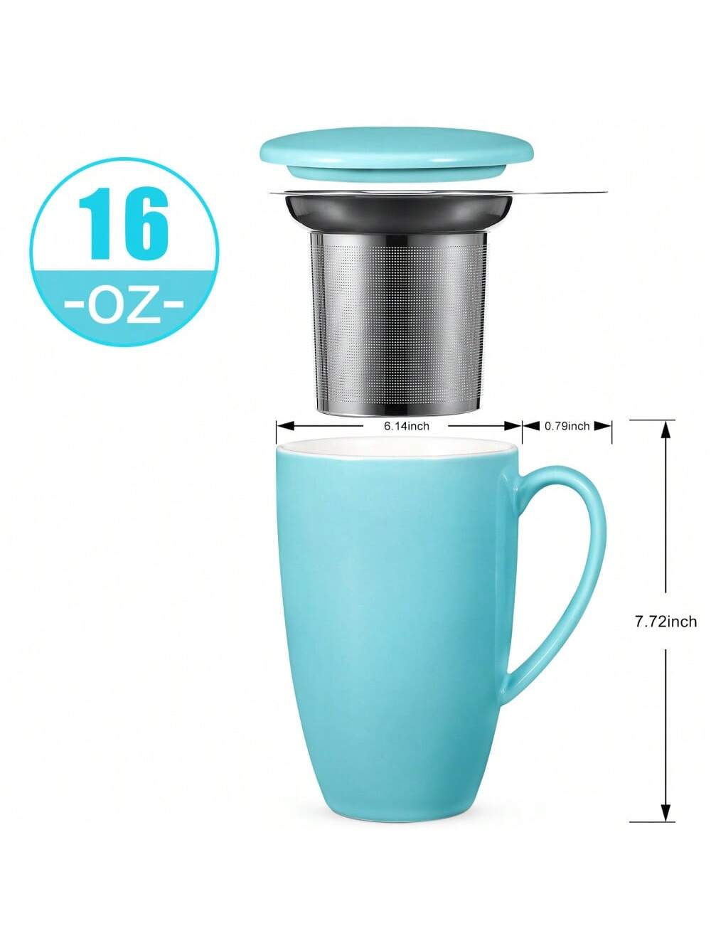 Qeetex 16OZ Ceramic Tea Cup With Stainless Steel Filter. Tea Infuser ...