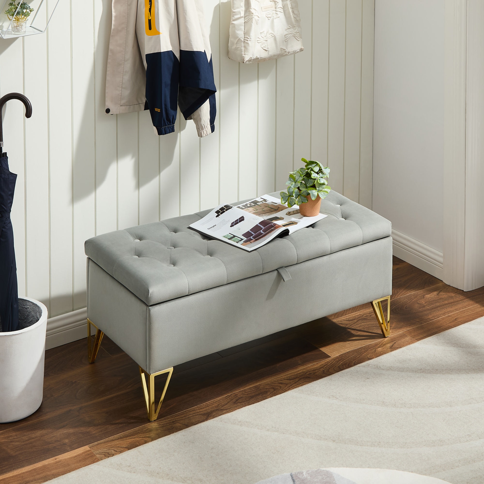 GZMR Modern Gray Storage Bench with Storage 38 in x 17 in GZ MF30336 at Lowes