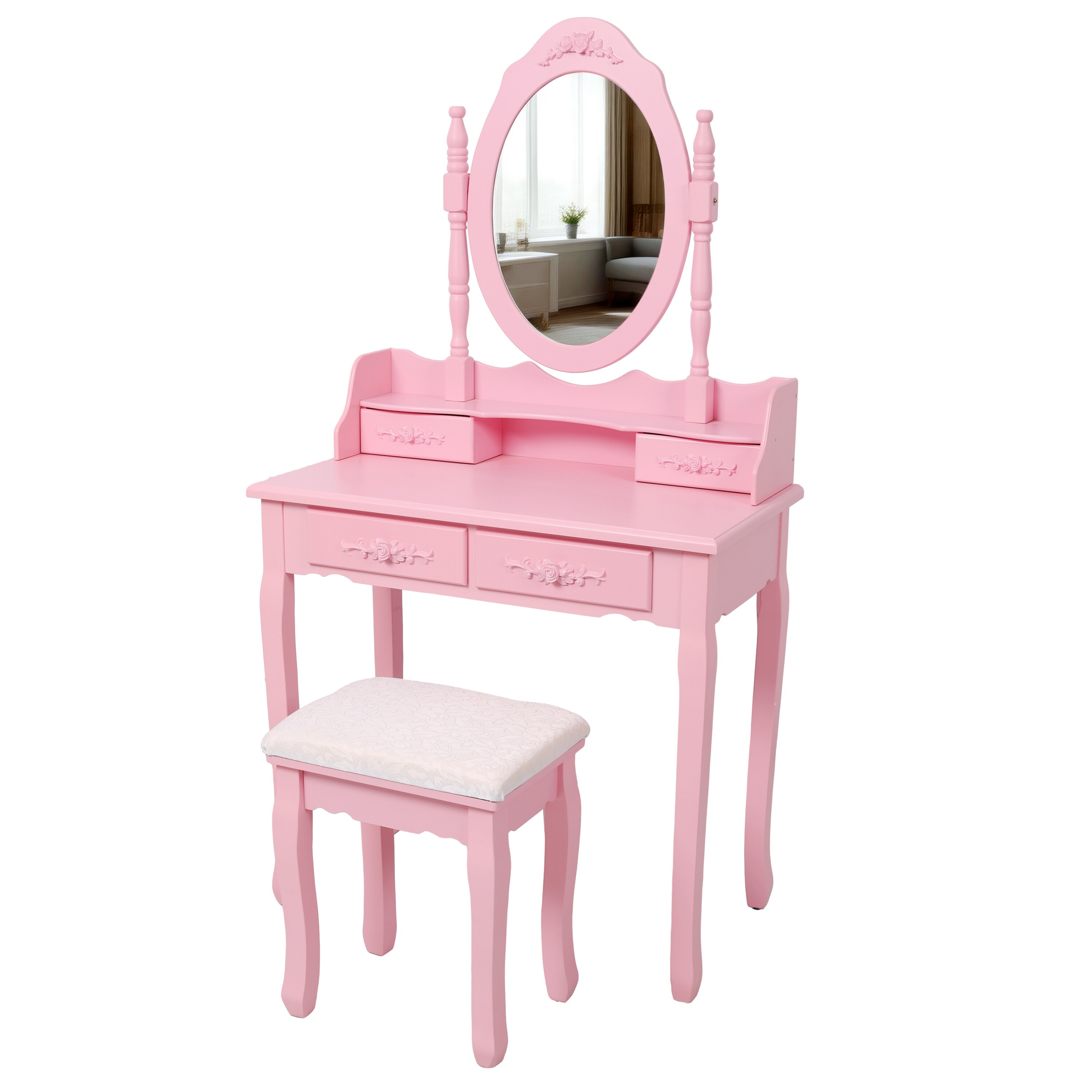 GDFStudio Aurora Princess Vanity Desk Set with High Density Cushioned ...