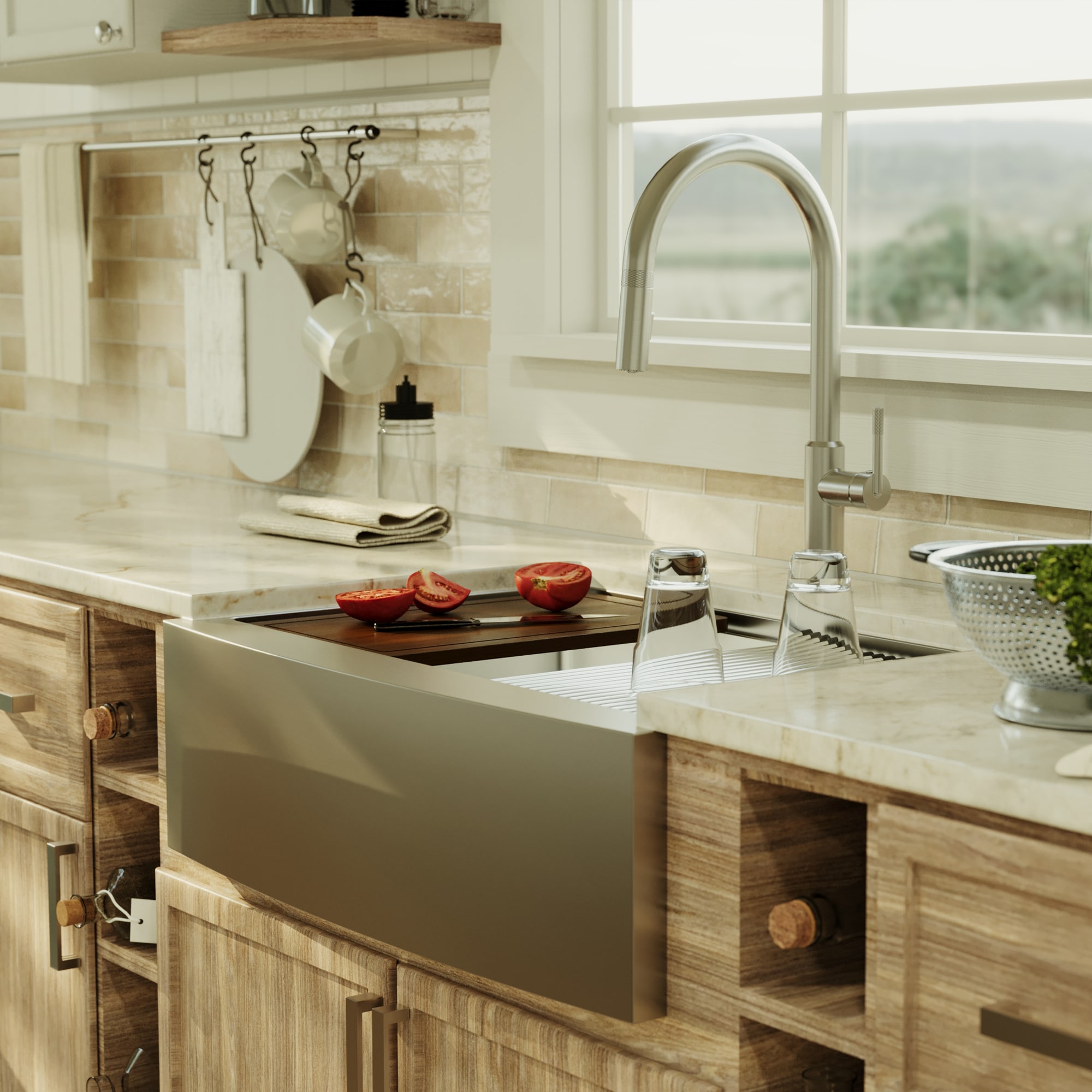 Karran Farmhouse Apron Front 30-in x 21-in Satin Brushed Stainless ...