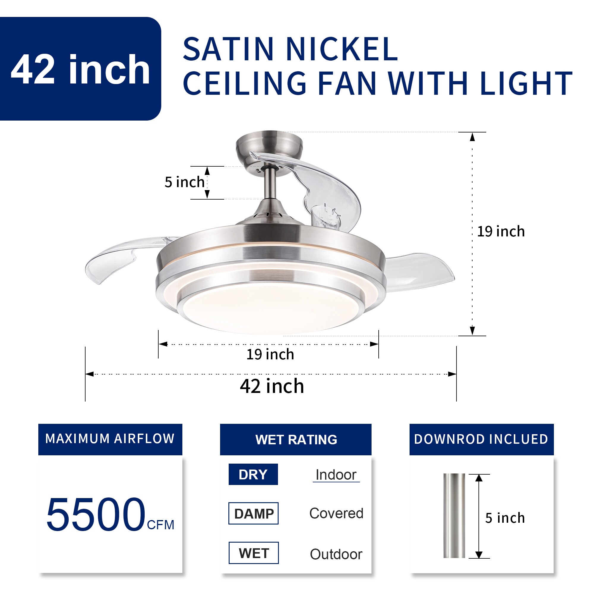 YUHAO Phantom 42-in Nickel with Clear Blades Color-changing Integrated ...