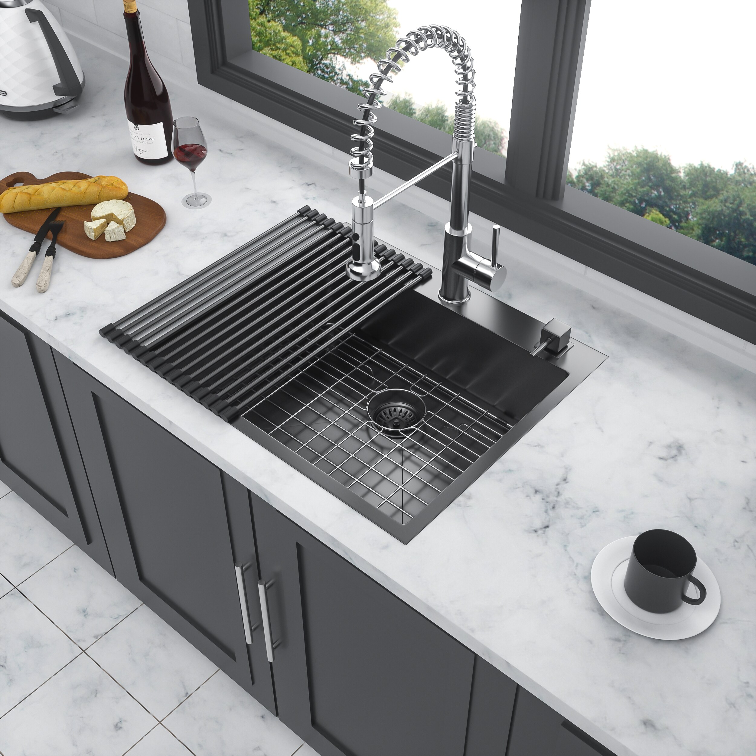 LOVMOR 25x22x10 inch Drop in Kitchen Sink Gunmetal Black Topmount 16 ...