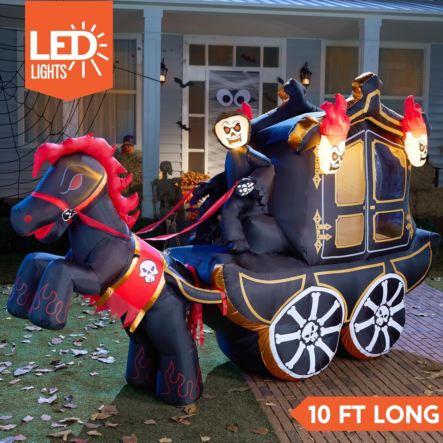Joyfy 10Ft LED Halloween Inflatable Carriage for Outdoor Yard and Party ...