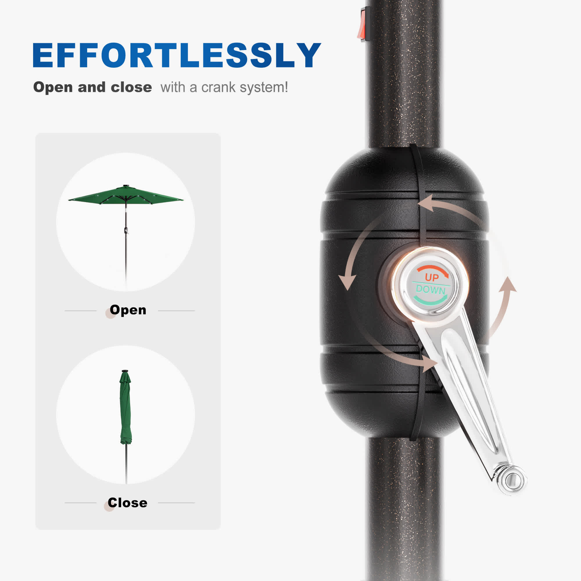 Aok Garden 7.5ft Solar LED Outdoor Market Patio Umbrella with Push ...