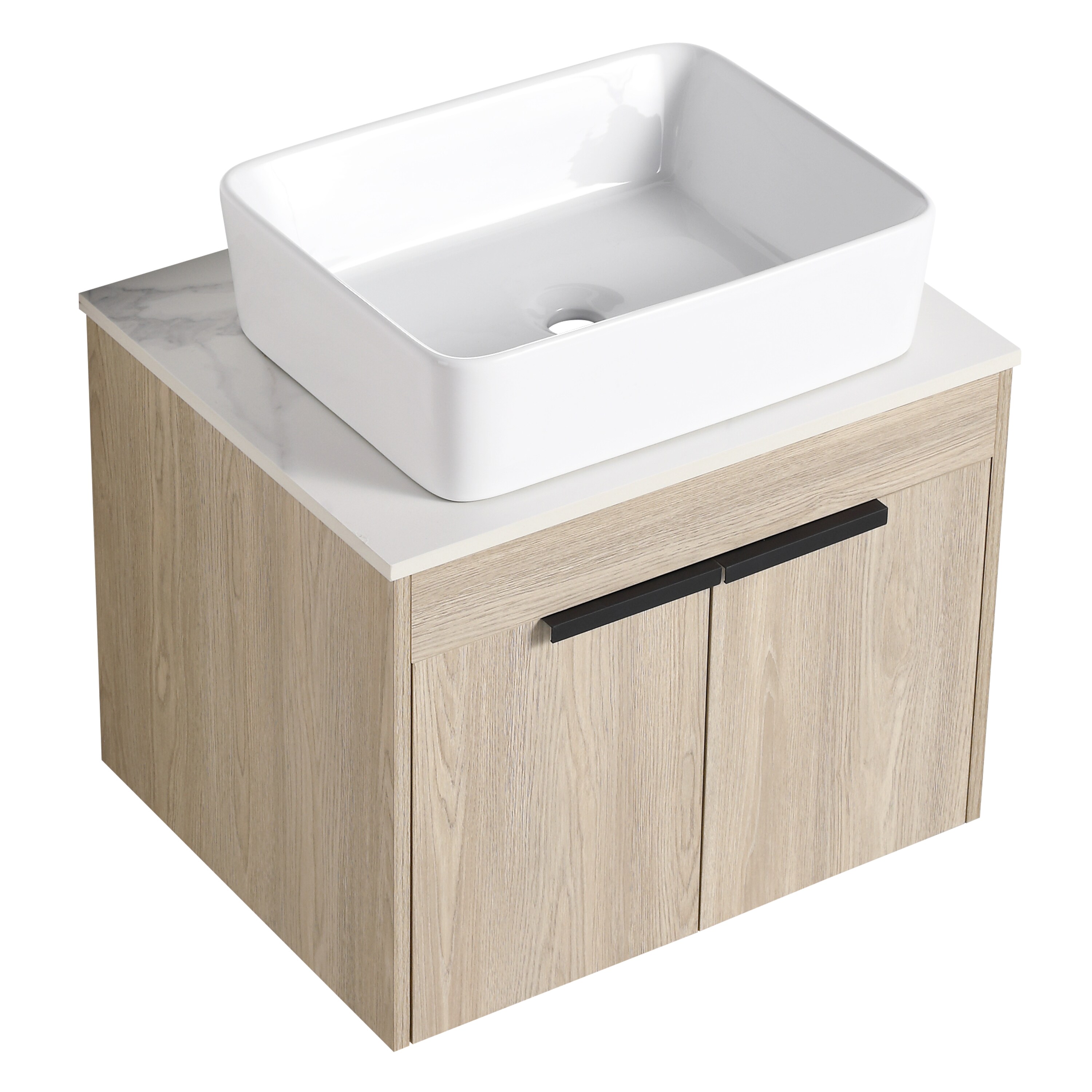 WELLFOR 24-in White Oak Single Sink Floating Bathroom Vanity with White ...
