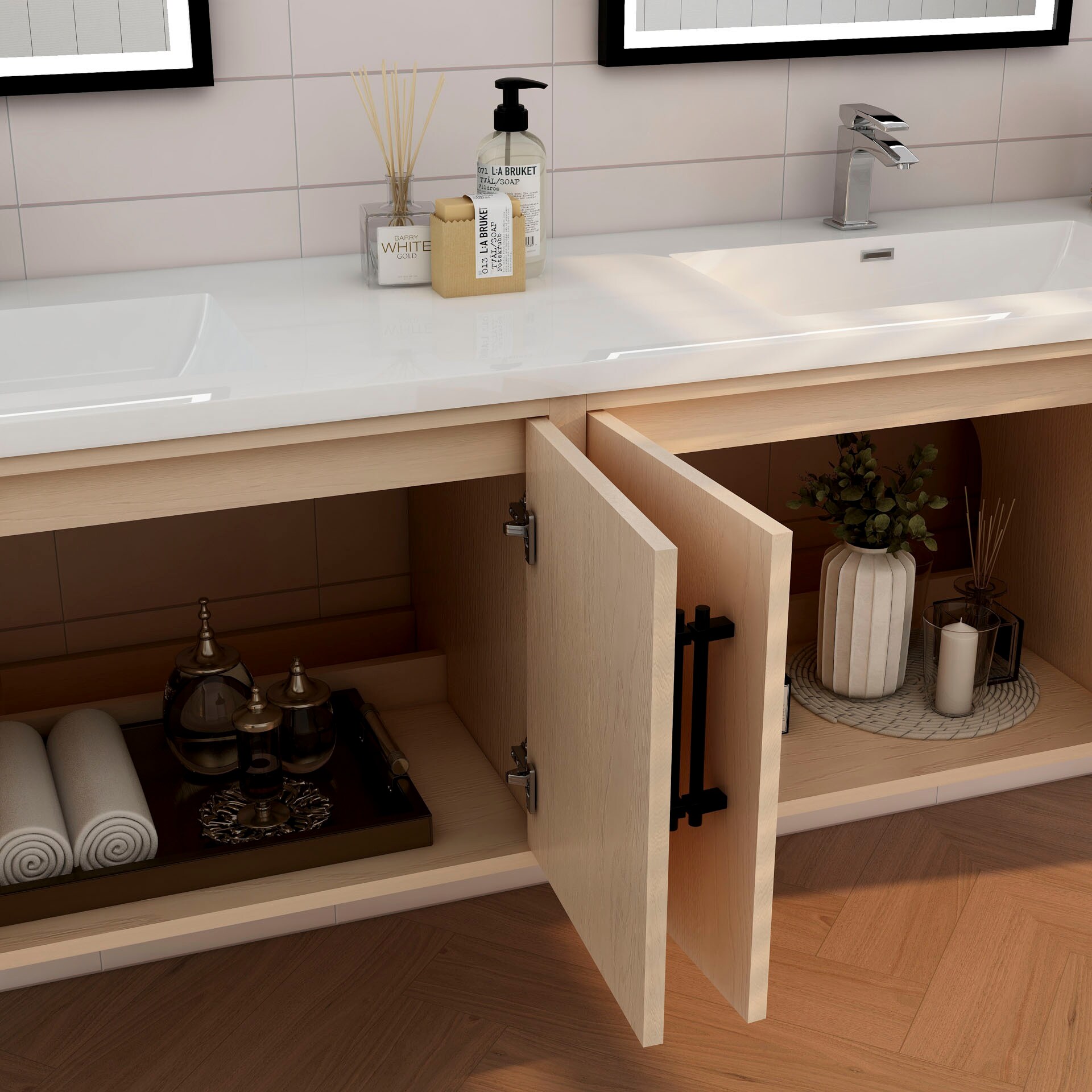 BV Better Vanity Victoria 84-in Yellow Oak Double sink Floating ...