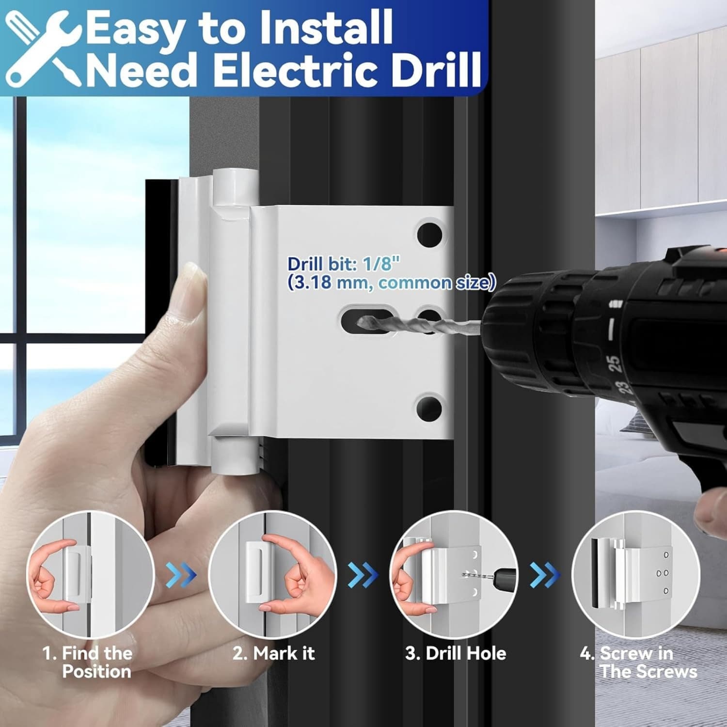 OGETFUUR 2-Pack White Door Reinforcement Lock for Additional Safety and ...