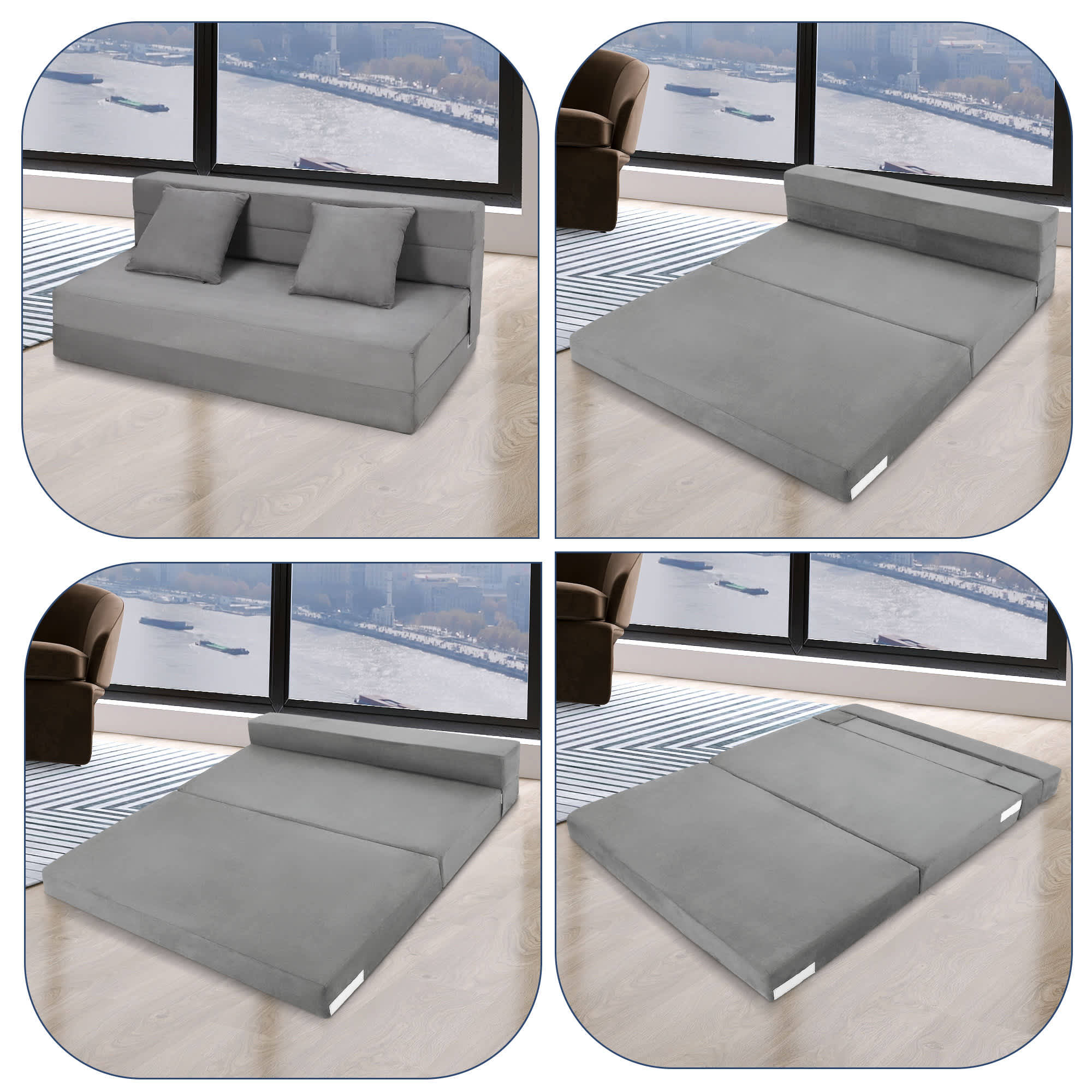 Qeetex Convertible Folding Sofa Bed Queen Size Futon Sleeper Chair with ...