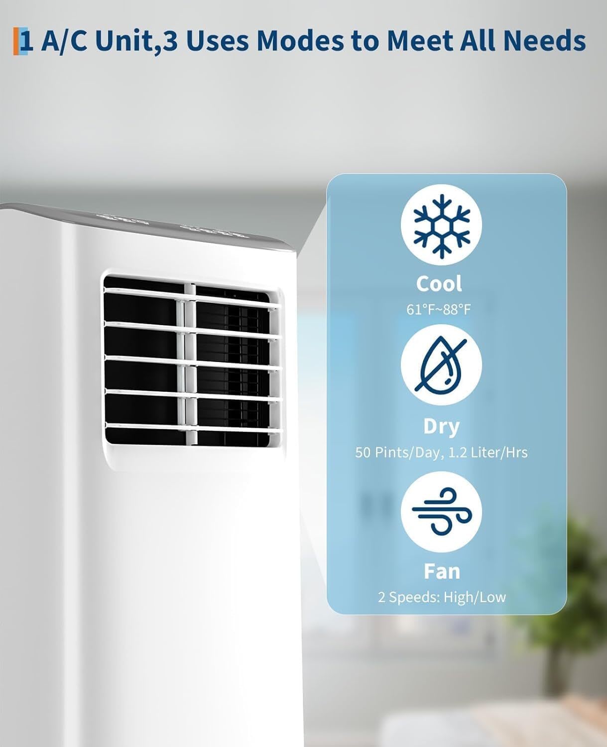 Garvee 8000 BTU Portable Air Conditioner for Bedroom up to 350 Sq Ft ...