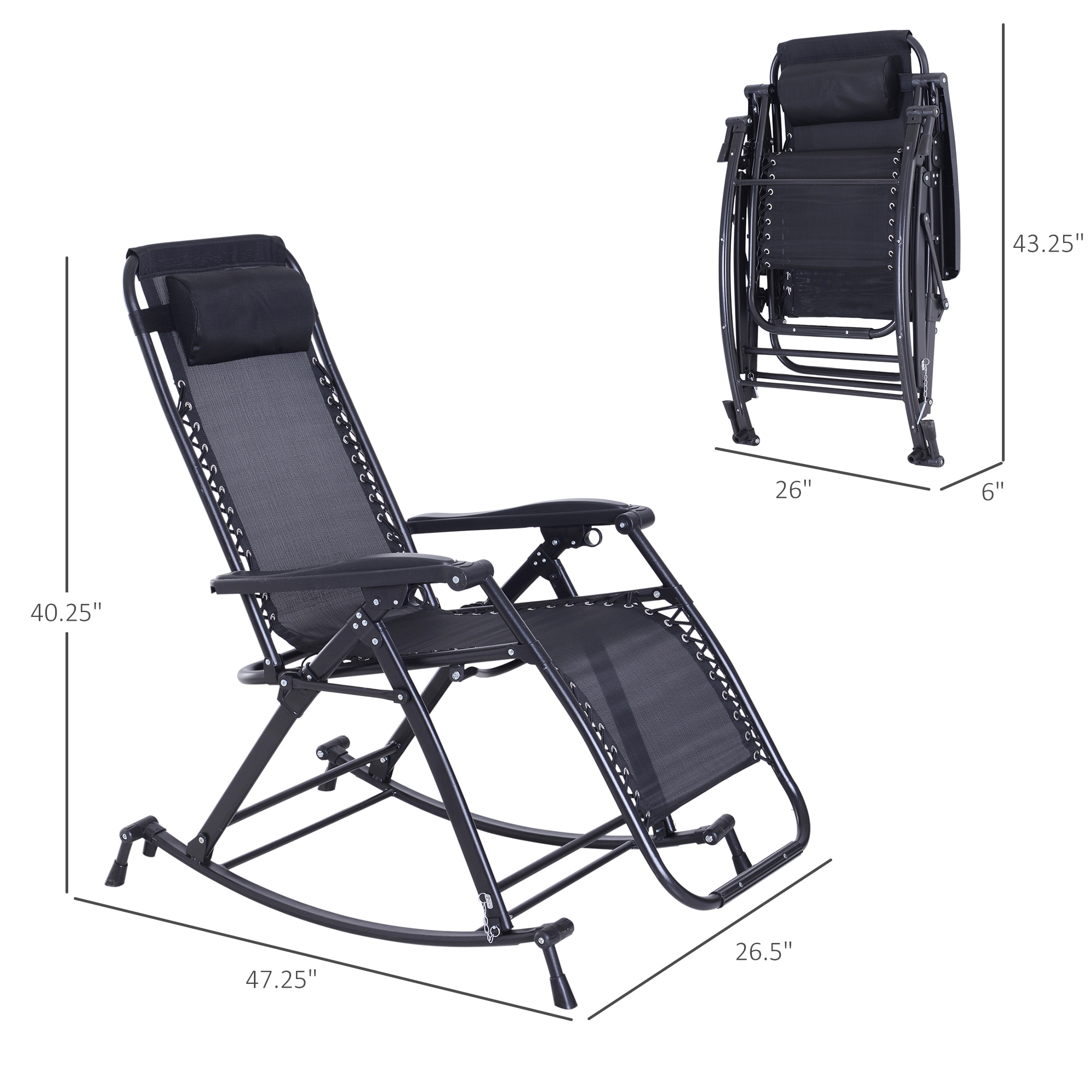Maocao Hoom Black Metal Frame Rocking Chair with Black Mesh Seat in the ...
