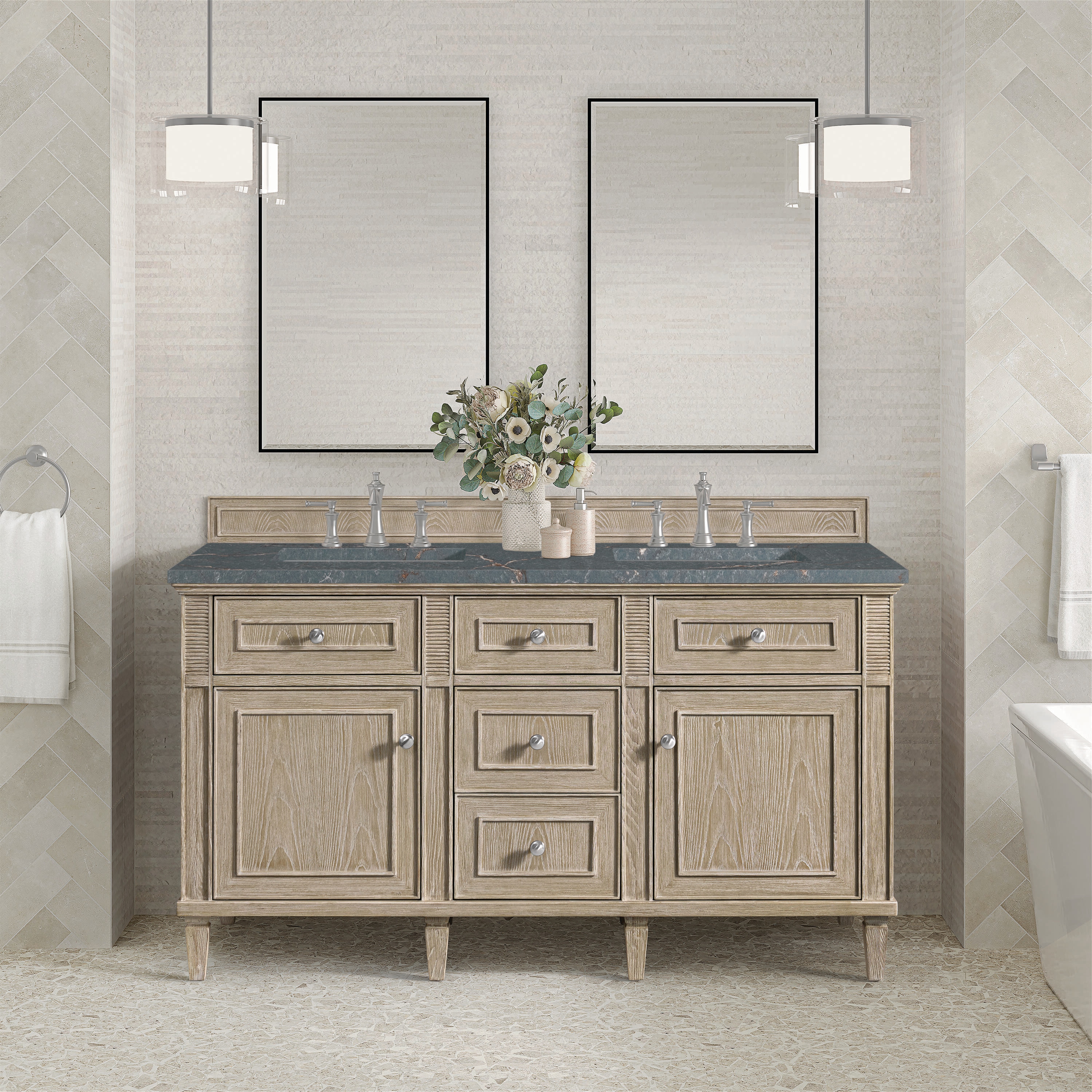 James Martin Vanities Lorelai 60-in Whitewashed Oak Undermount Double ...