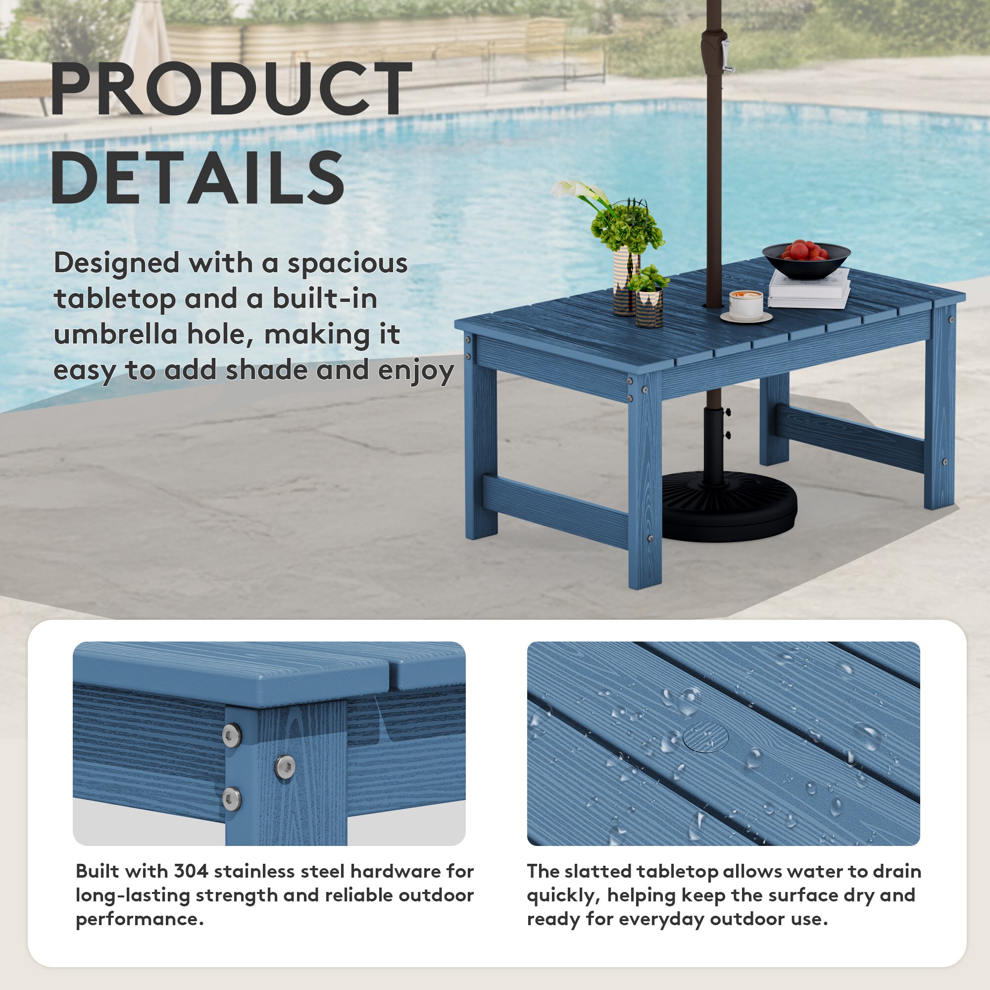 VOUA HDPE Rectangle Outdoor Coffee Table 19.7-in W x 33.6-in L with ...