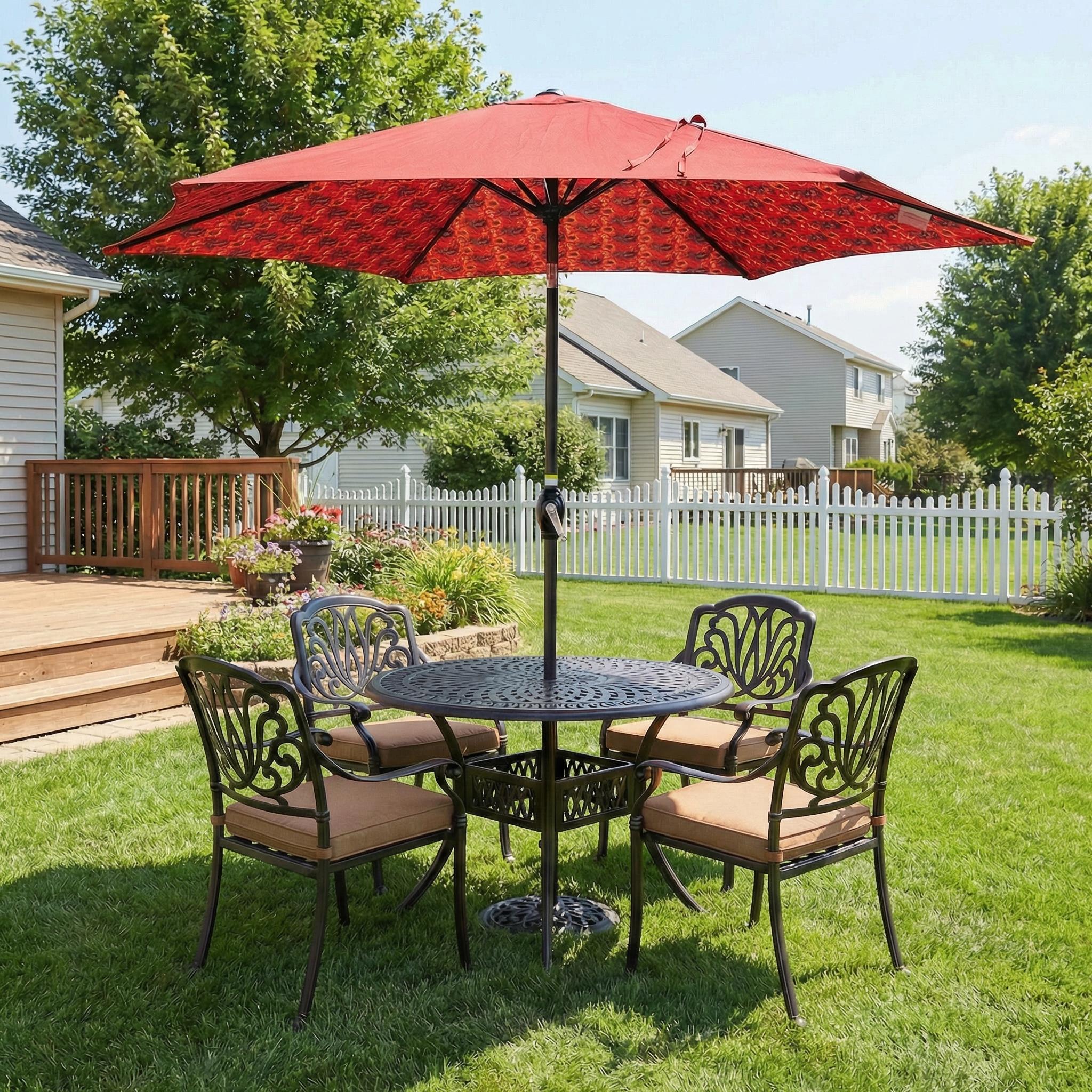 Mondawe 9-ft Steel Orange Push-button Tilt Market Patio Umbrella in the ...